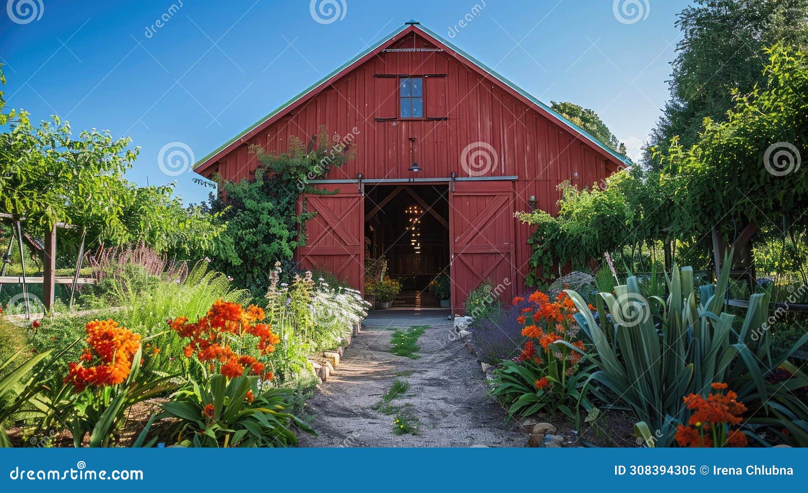 Red Barn Constructed on a Farm in Summer with Doors Open Stock ...