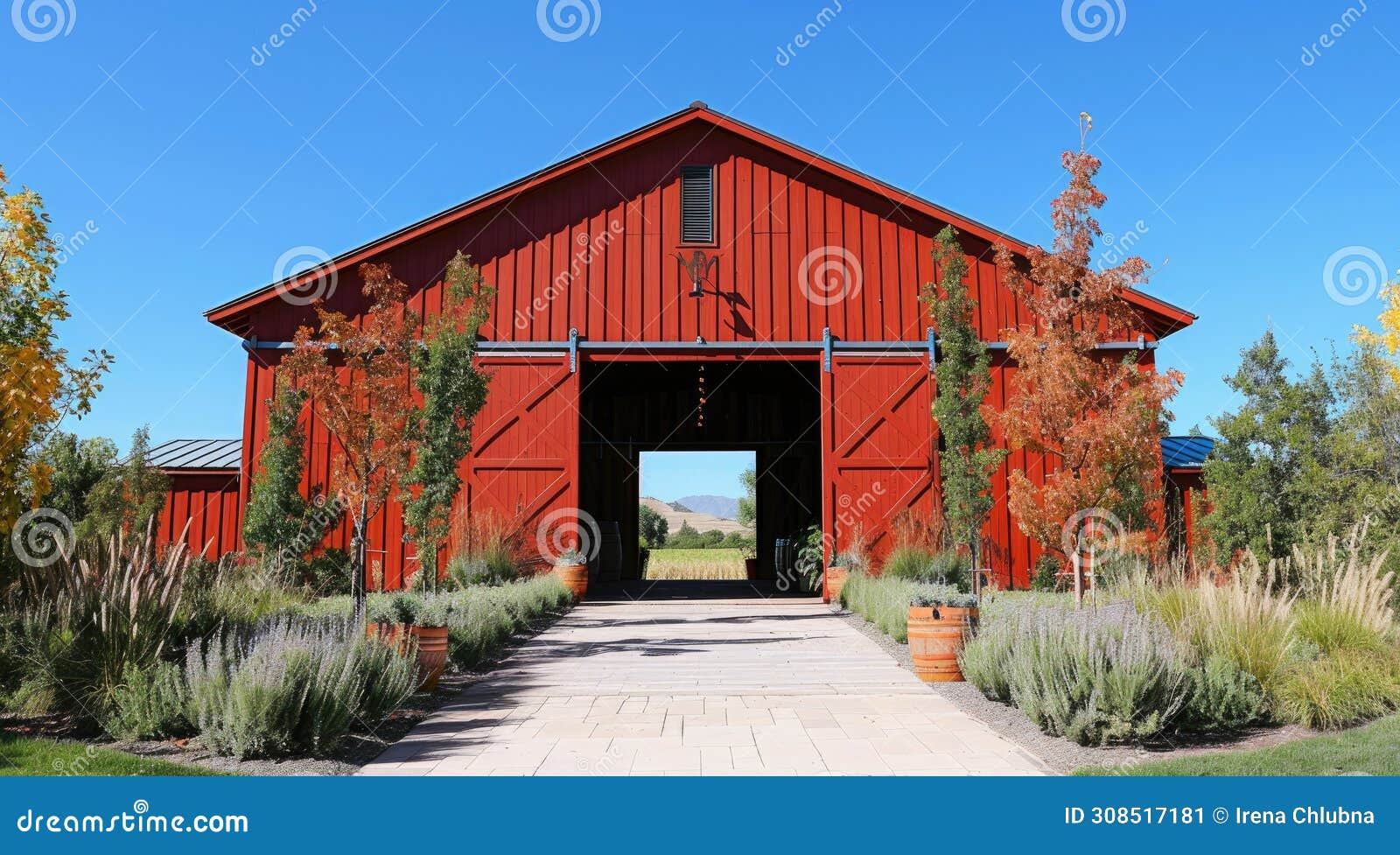 Red Barn Constructed on a Farm in Summer with Doors Open Stock ...