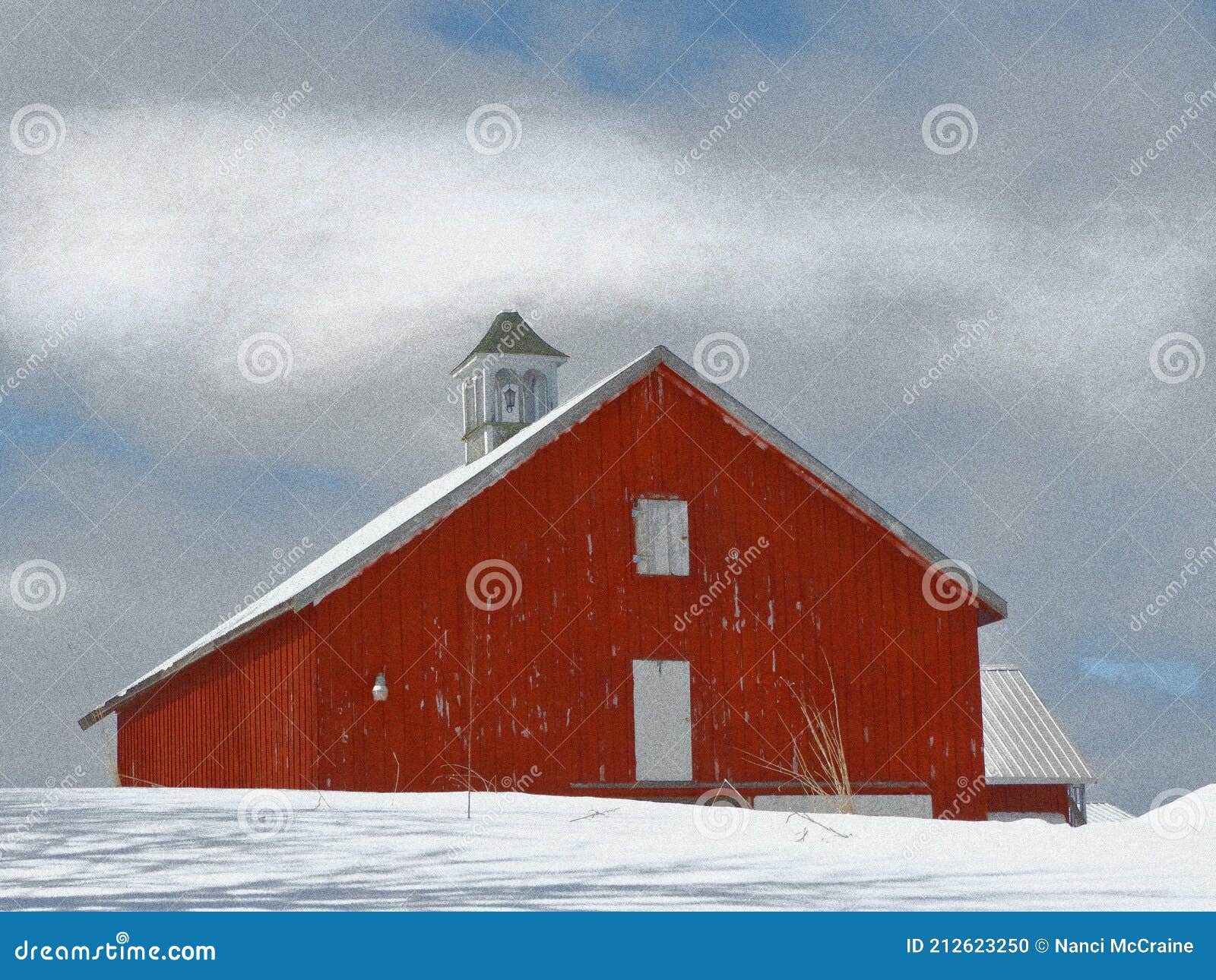Grain Illustration of Antique Red Barn with Cupola in Country Stock ...