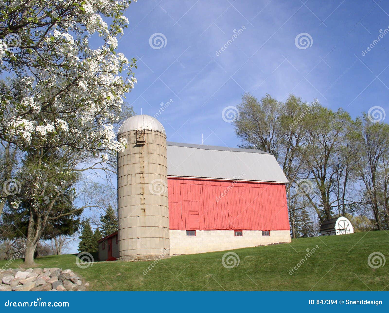Red barn and grain silo stock photo. Image of outdoor, rural - 847394