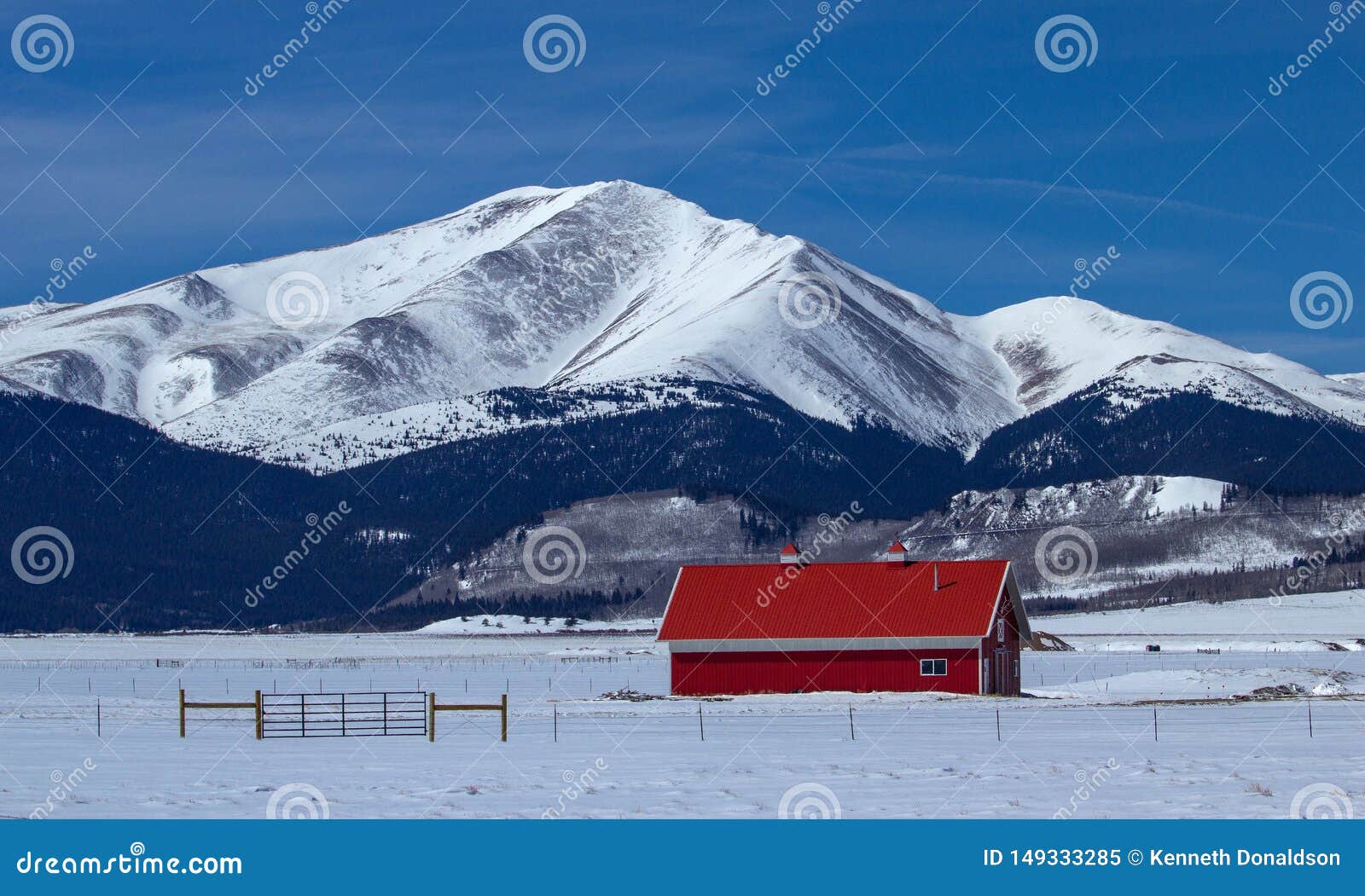 Red Barn and Mountain Range Outside Breckenridge, Stock Image - Image ...