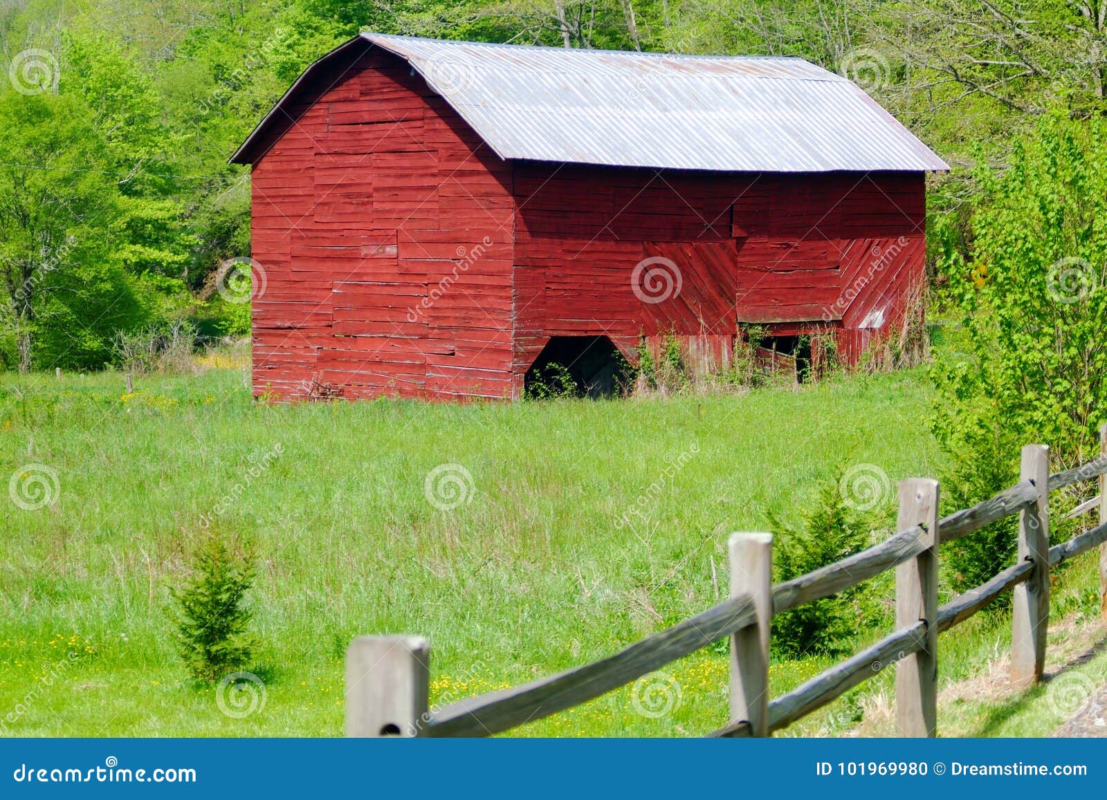 Red Barn in a Pasture stock photo. Image of fenced, meadow - 101969980