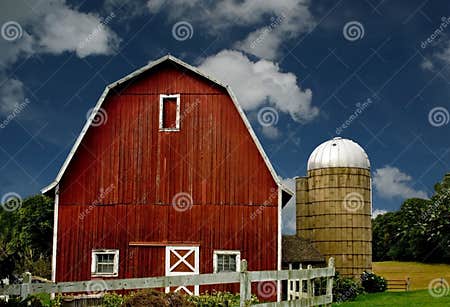 Red barn and silo stock image. Image of vintage, farm - 16853137