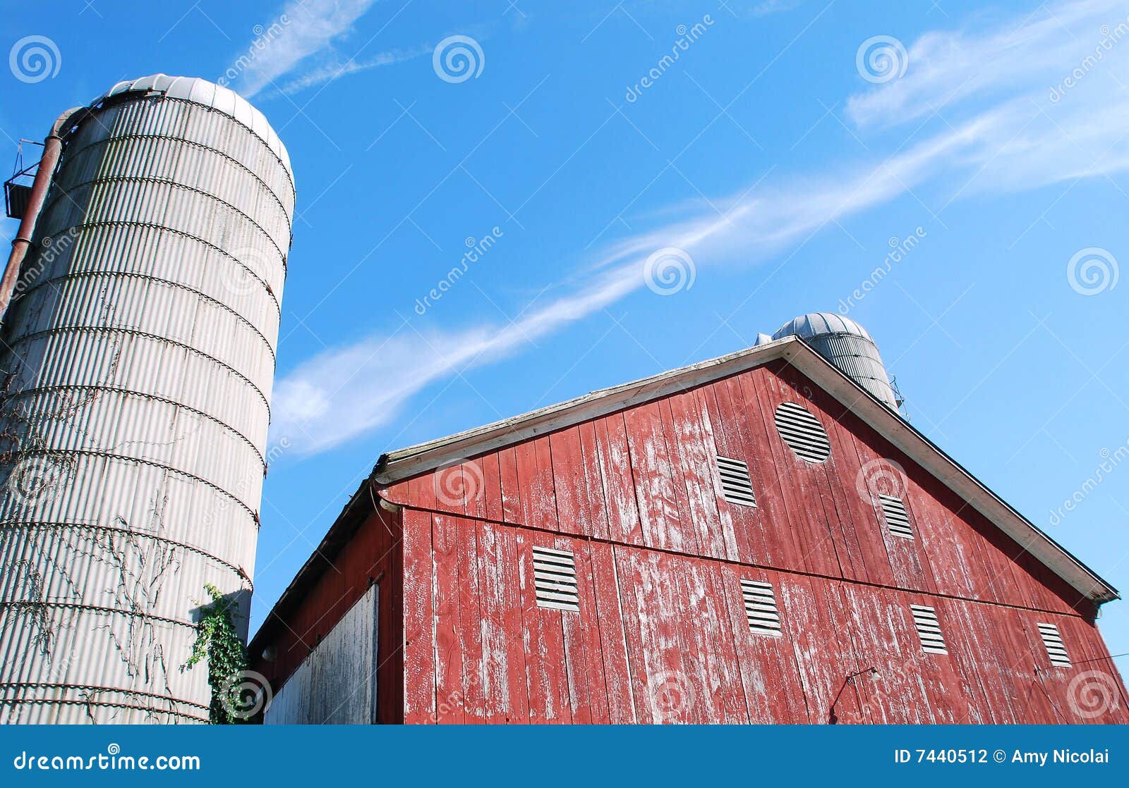 Red barn and silo stock photo. Image of weathered, faded - 7440512