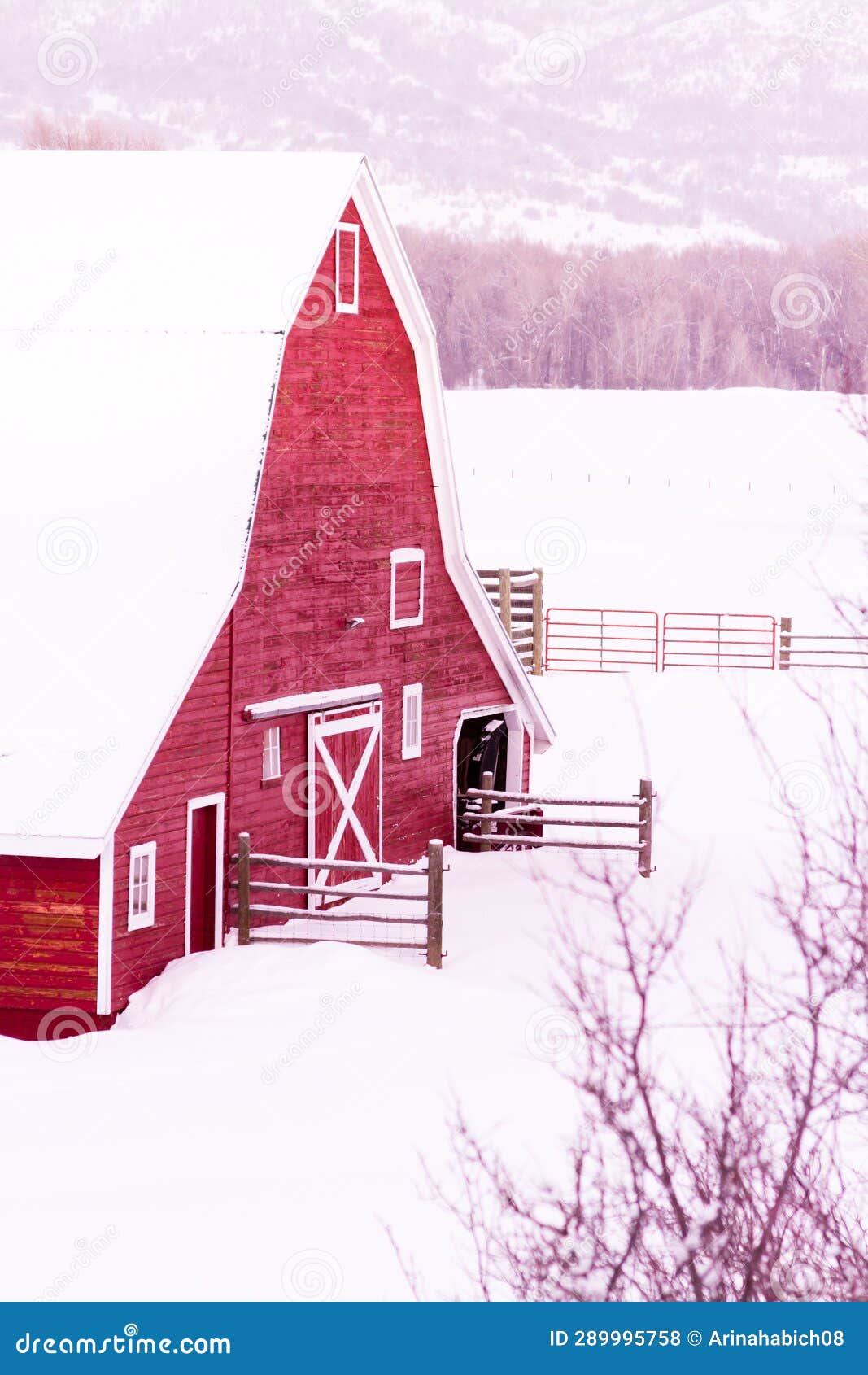 Red barn stock photo. Image of cold, barn, winter, timber - 289995758