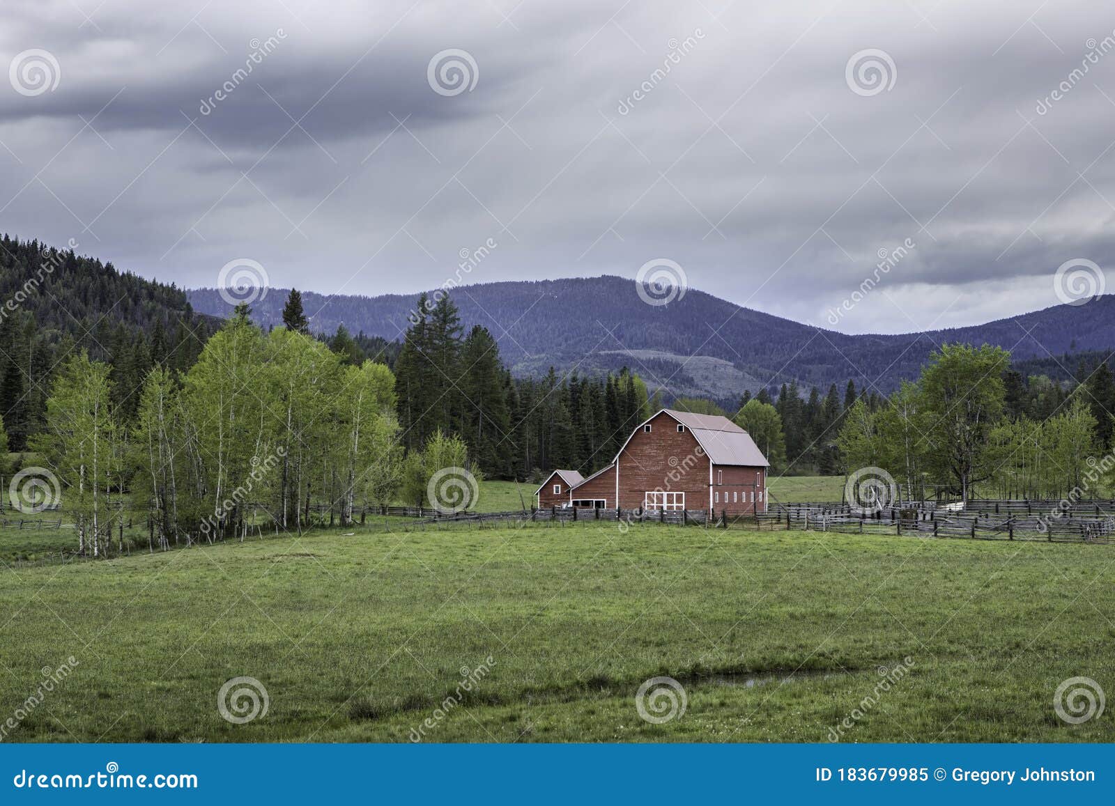 Red barn in springtime stock image. Image of color, natural - 183679985