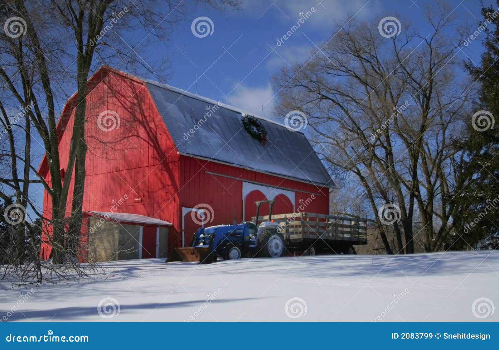 Red barn and tractor stock image. Image of vanishing, architecture ...