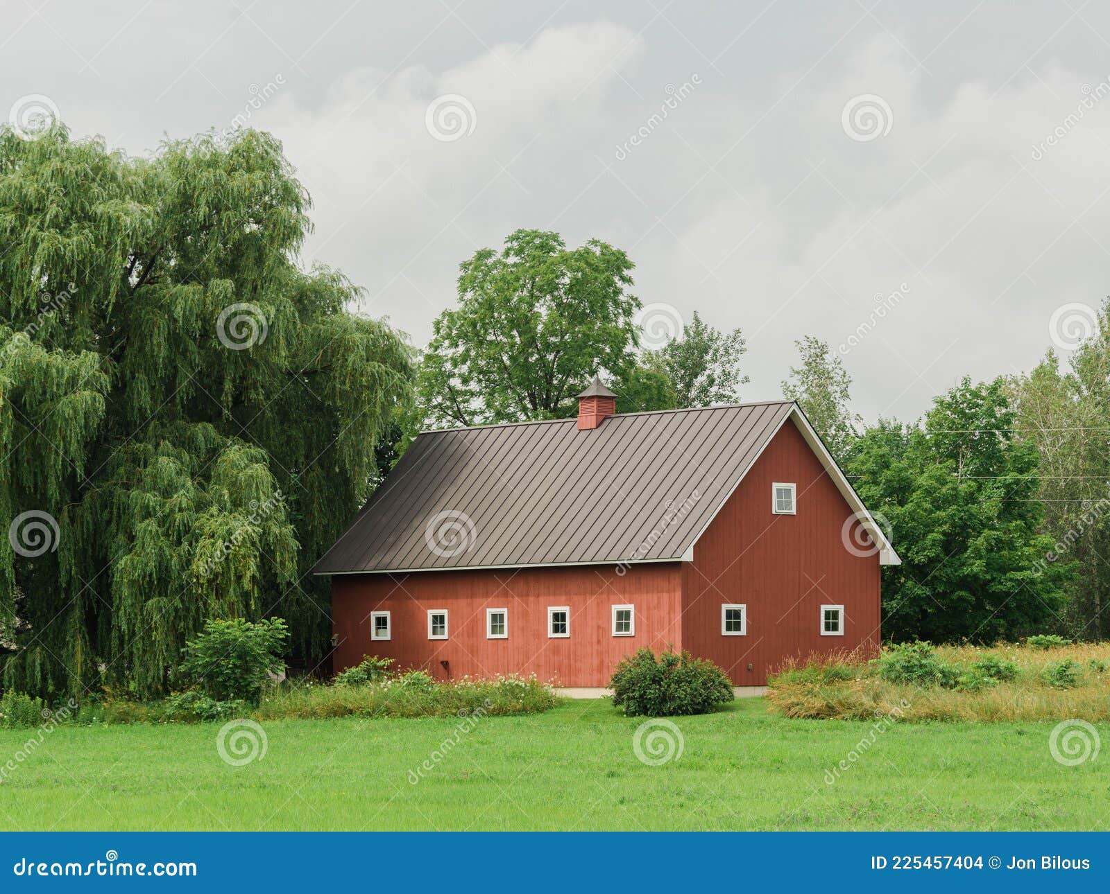 Red Barn and Weeping Willow Tree, in Shelburne, Vermont Editorial Stock ...