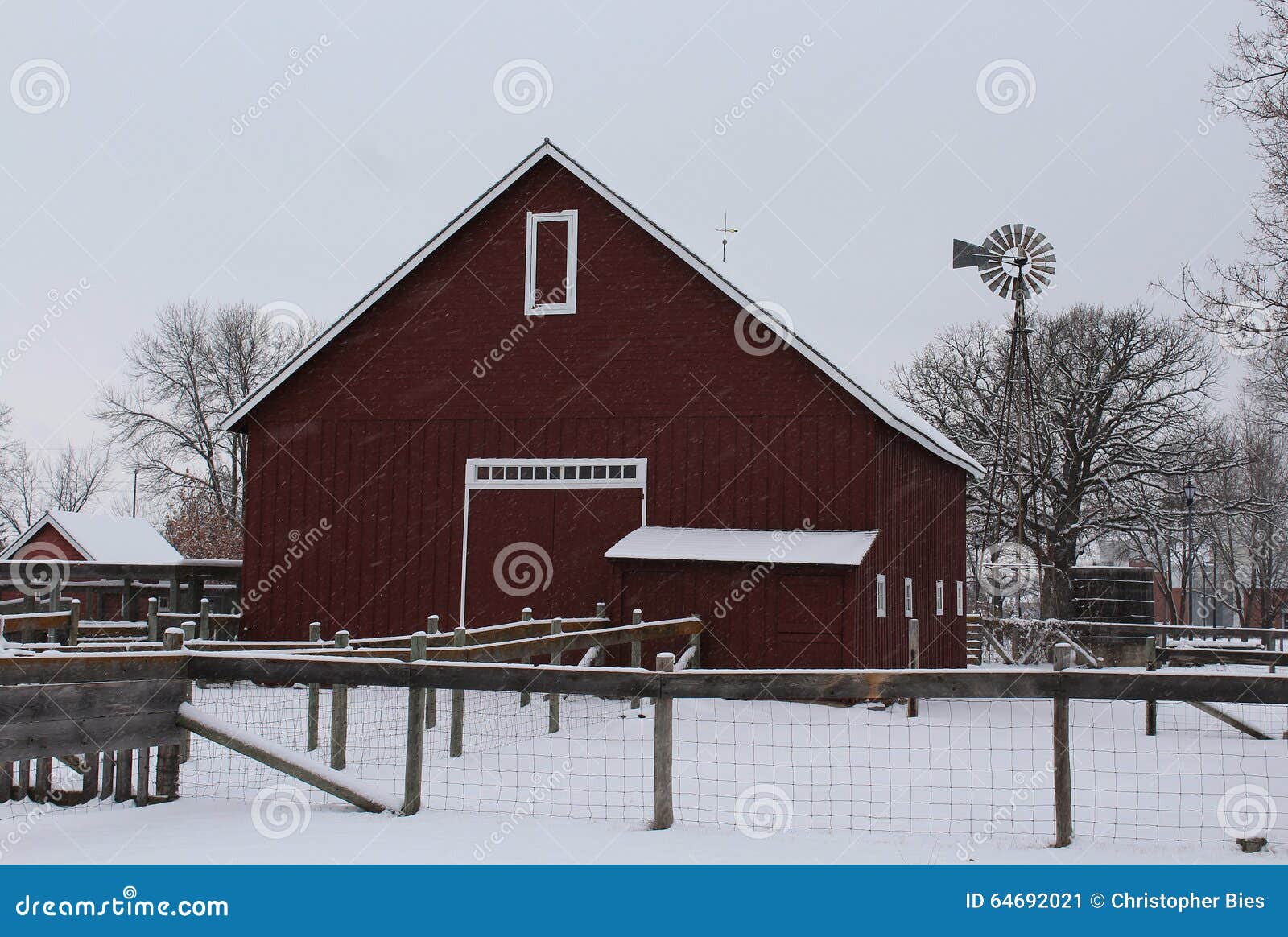 Red Barn and Windmill stock image. Image of blades, windows - 64692021