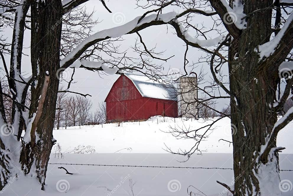 Red Barn in Winter stock photo. Image of landscape, rural - 12440984