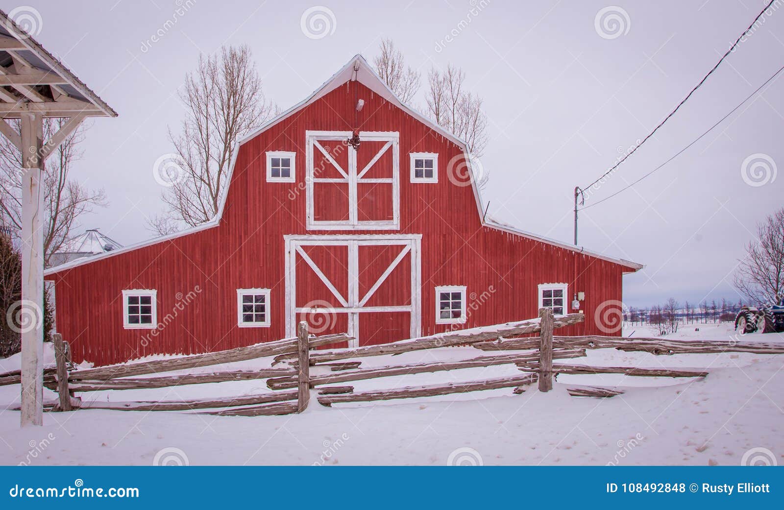 Red barn winter in Canada stock photo. Image of canada - 108492848