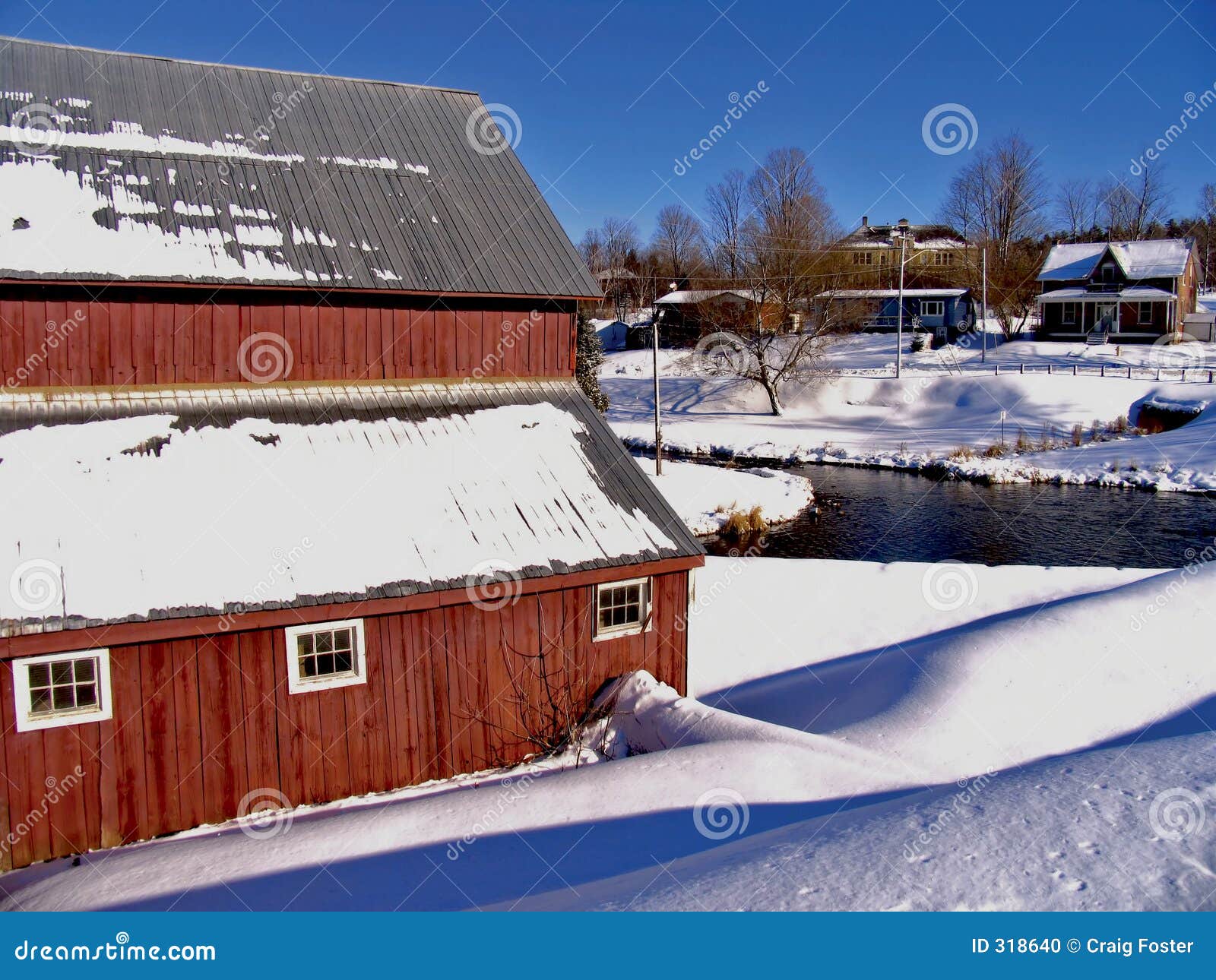 Red Barn on a winter day stock photo. Image of snowy, farm - 318640