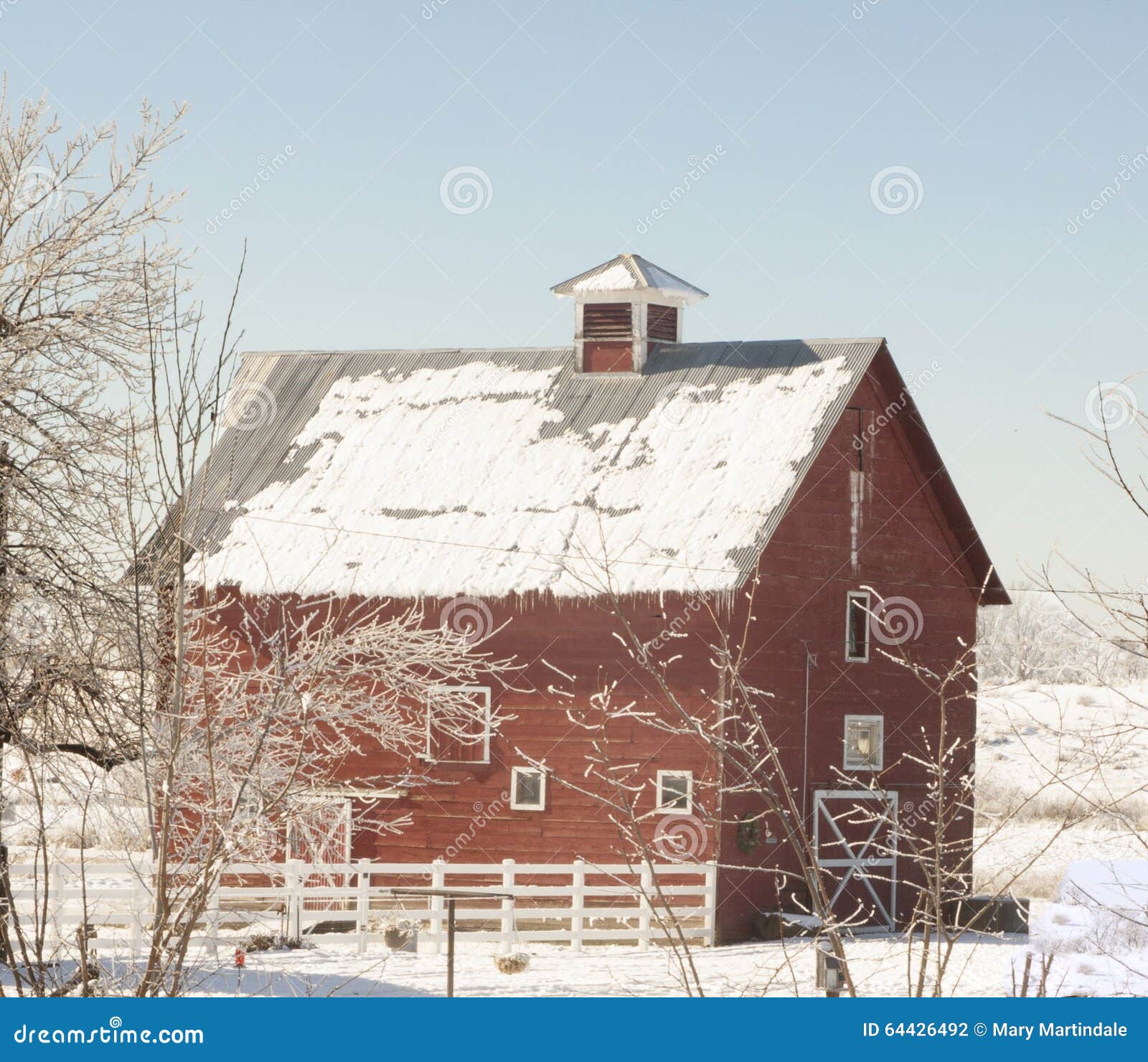 Red Barn in Winter stock photo. Image of skies, farm - 64426492