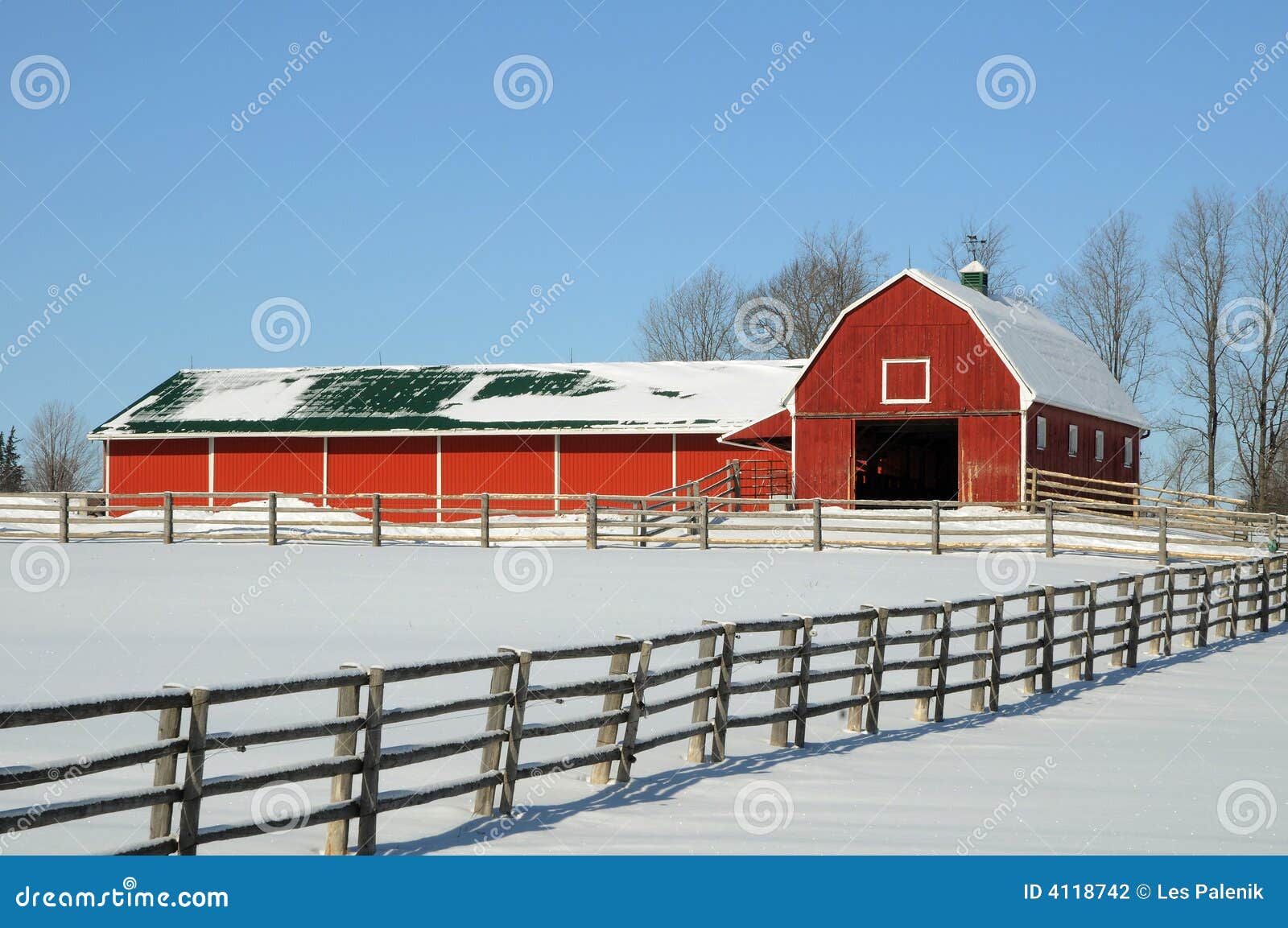Red Barn in Winter Snow stock photo. Image of countryside - 4118742