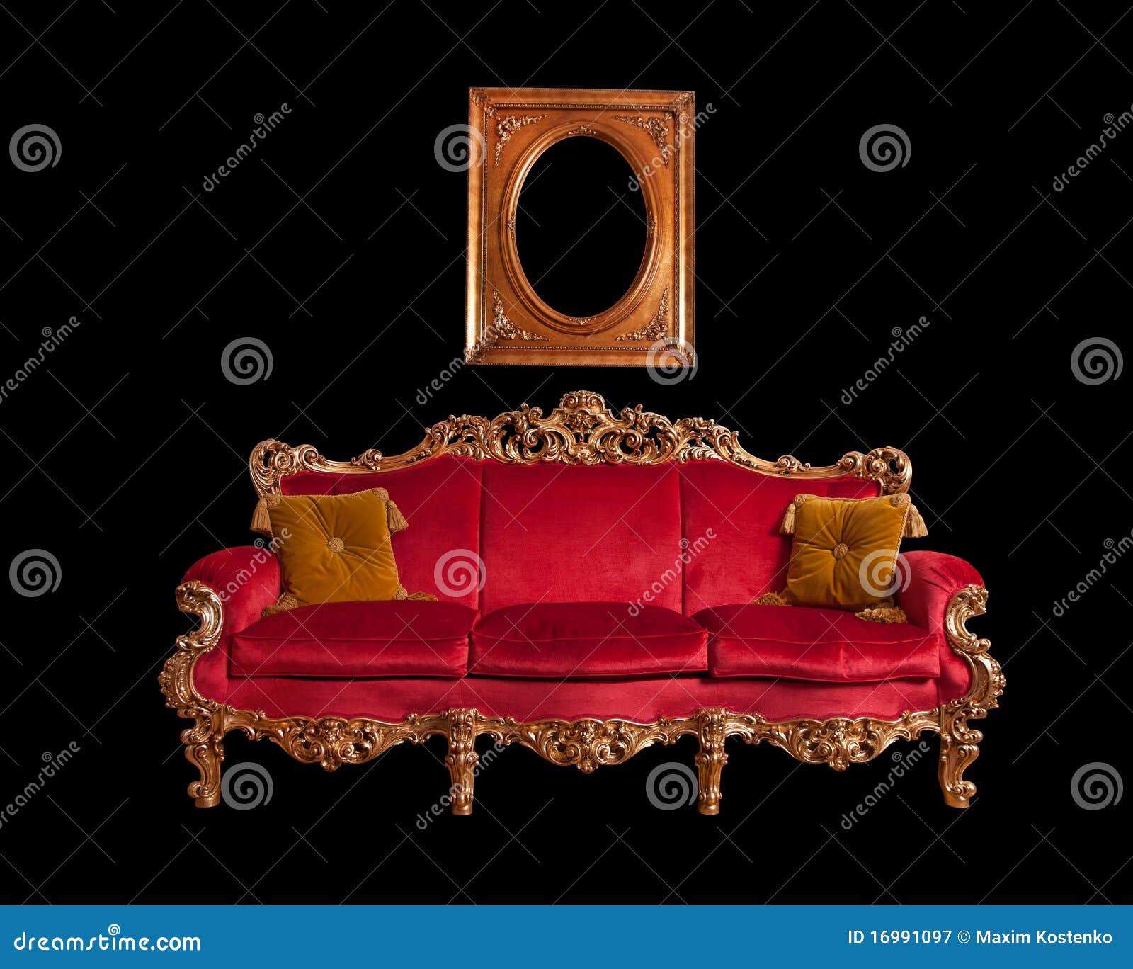 Red baroque sofa stock image. Image of fashioned, floral - 16991097