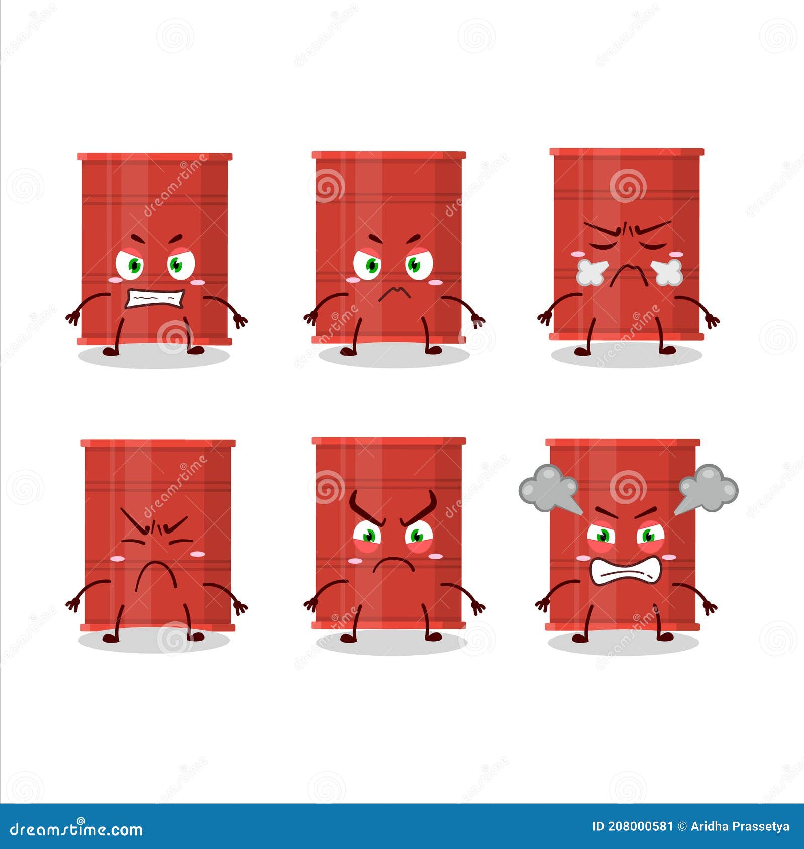 Red Barrel Cartoon Character with Various Angry Expressions Stock ...