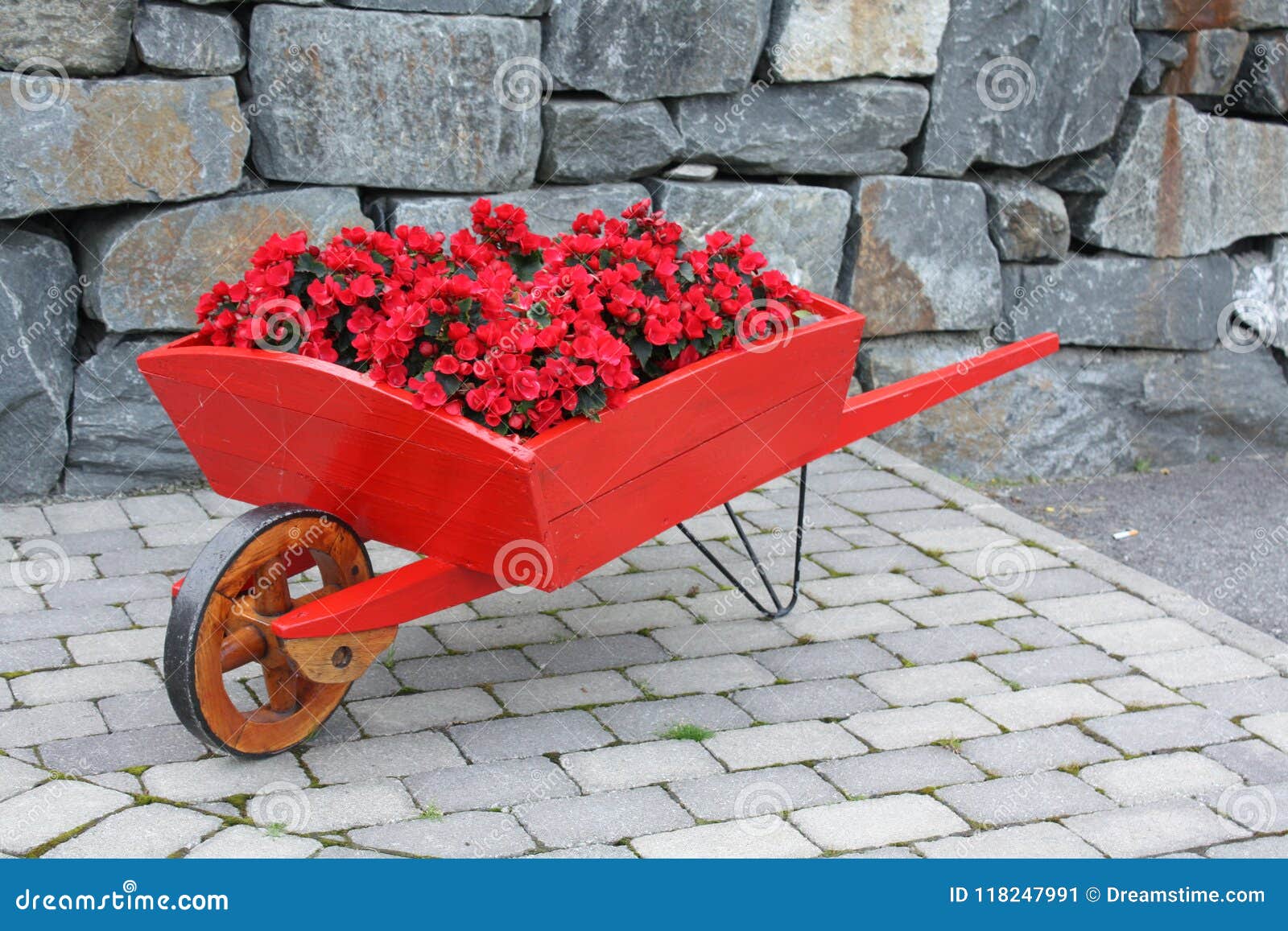 Red barrow with flowers stock image. Image of garden - 118247991