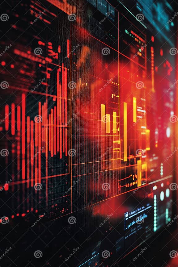 Red Bars and Glowing Elements in a Dark Night Setting, Digitally ...