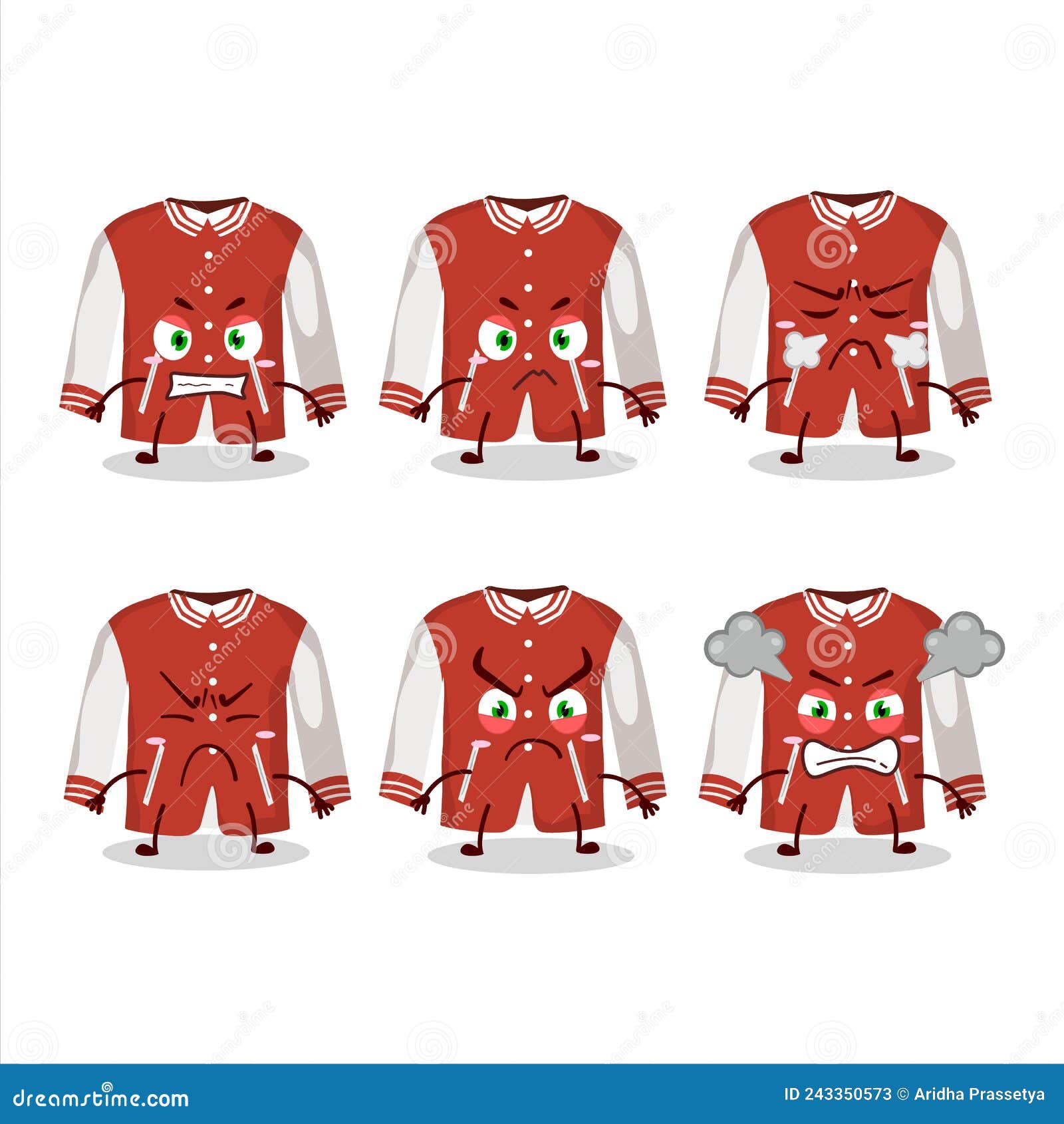 Red Baseball Jacket Cartoon Character with Various Angry Expressions ...