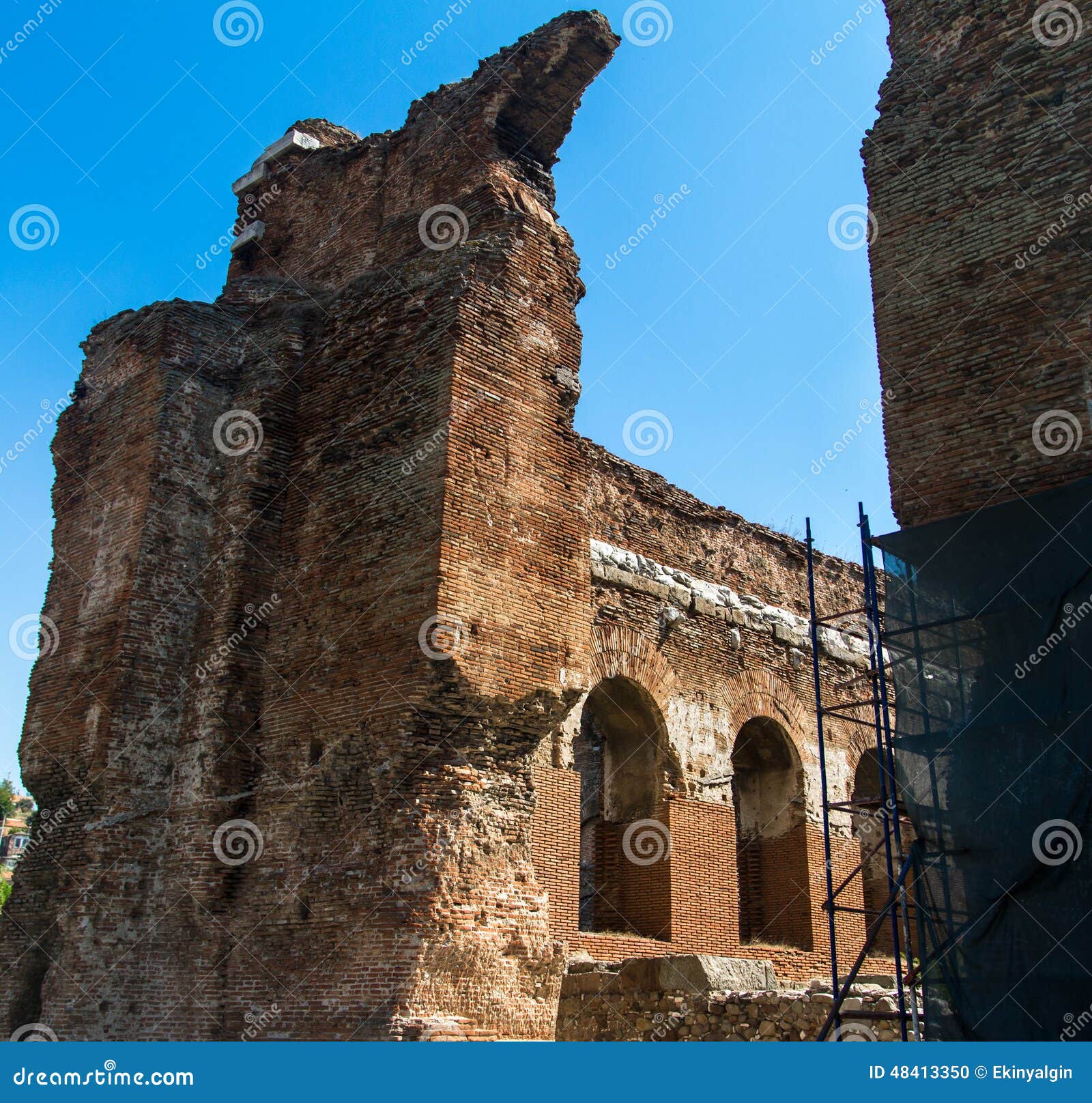 Red Basilica in Pergamon stock photo. Image of decay - 48413350