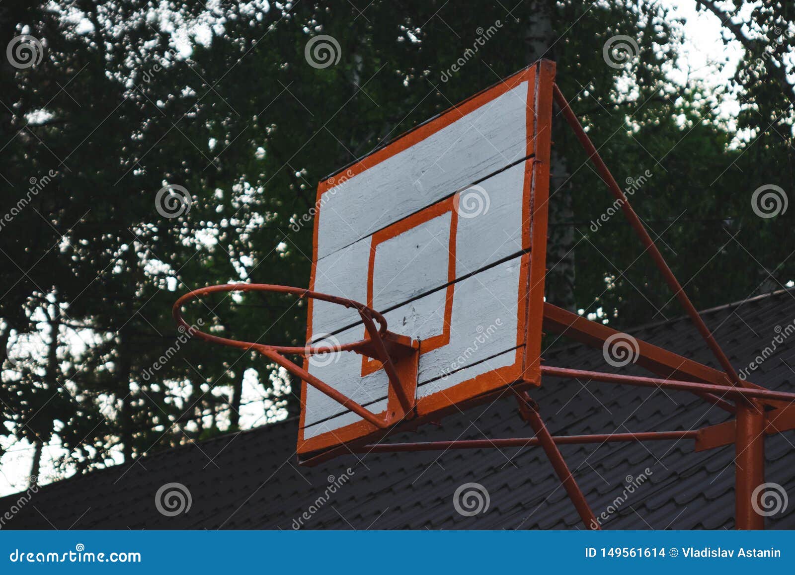 Red Basketball Hoop in the Woods Stock Photo - Image of ball, school ...