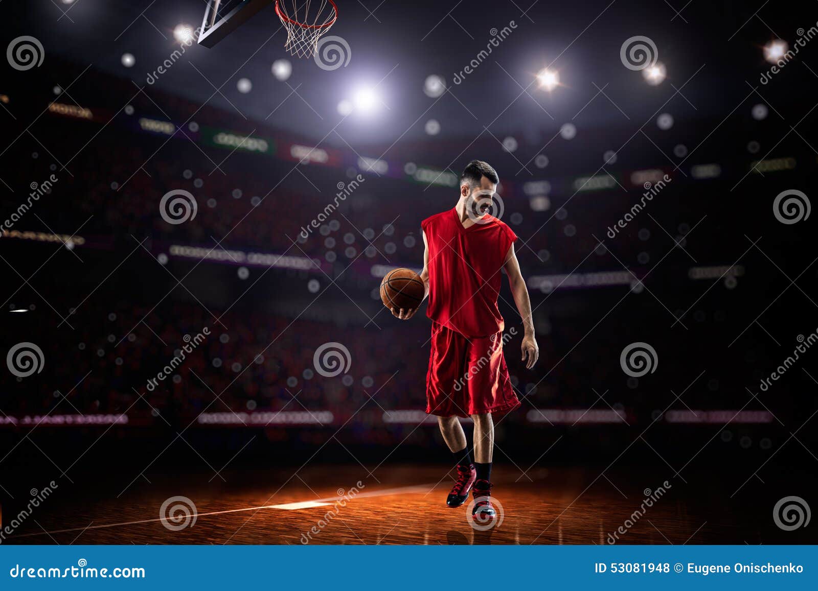 Red Basketball Player in Action Stock Photo - Image of players, moving ...