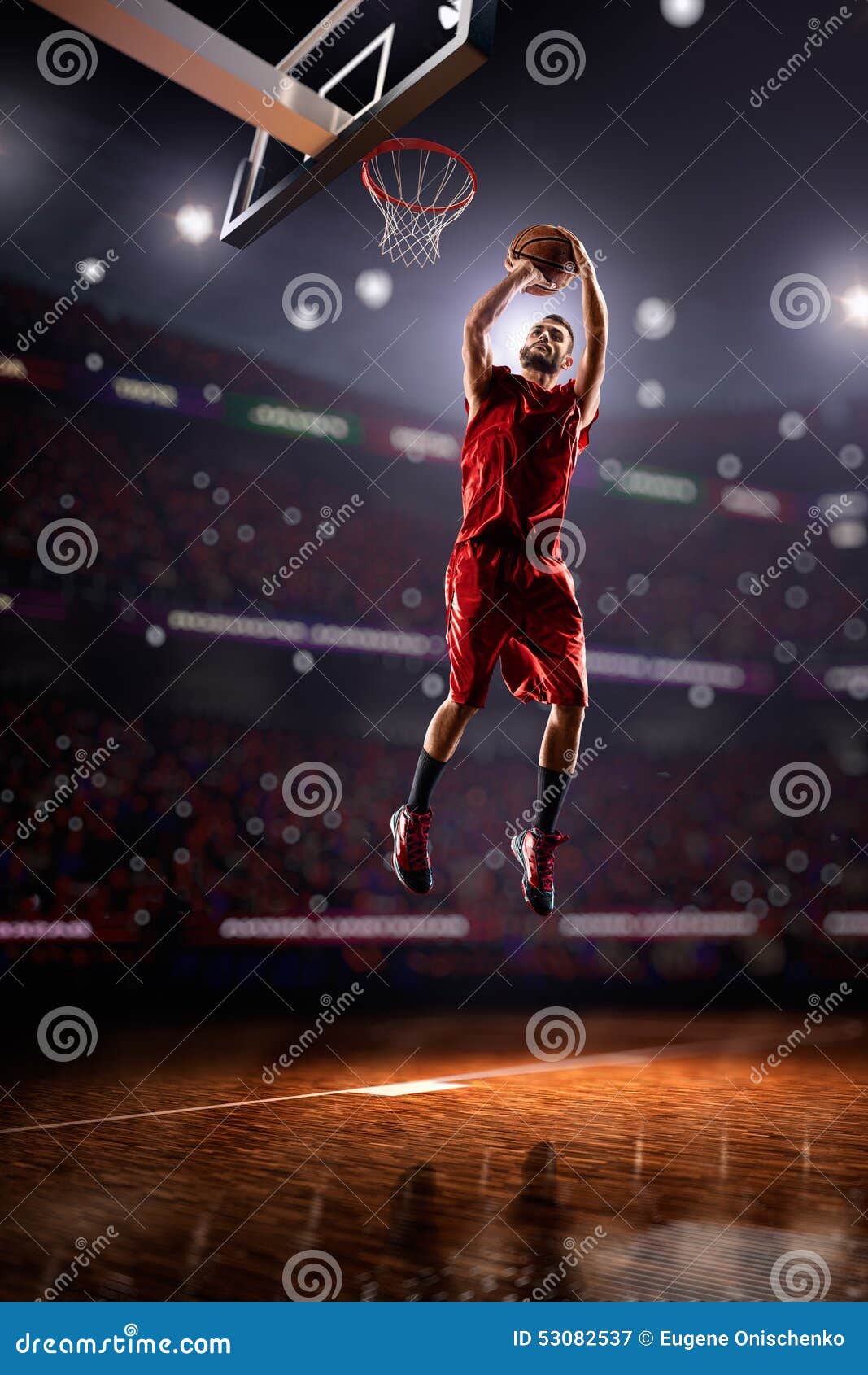 Red Basketball Player in Action Stock Image - Image of motion, build ...