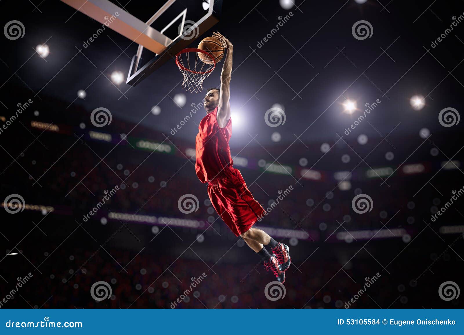 Red Basketball Player in Action Stock Photo - Image of fitness, court ...