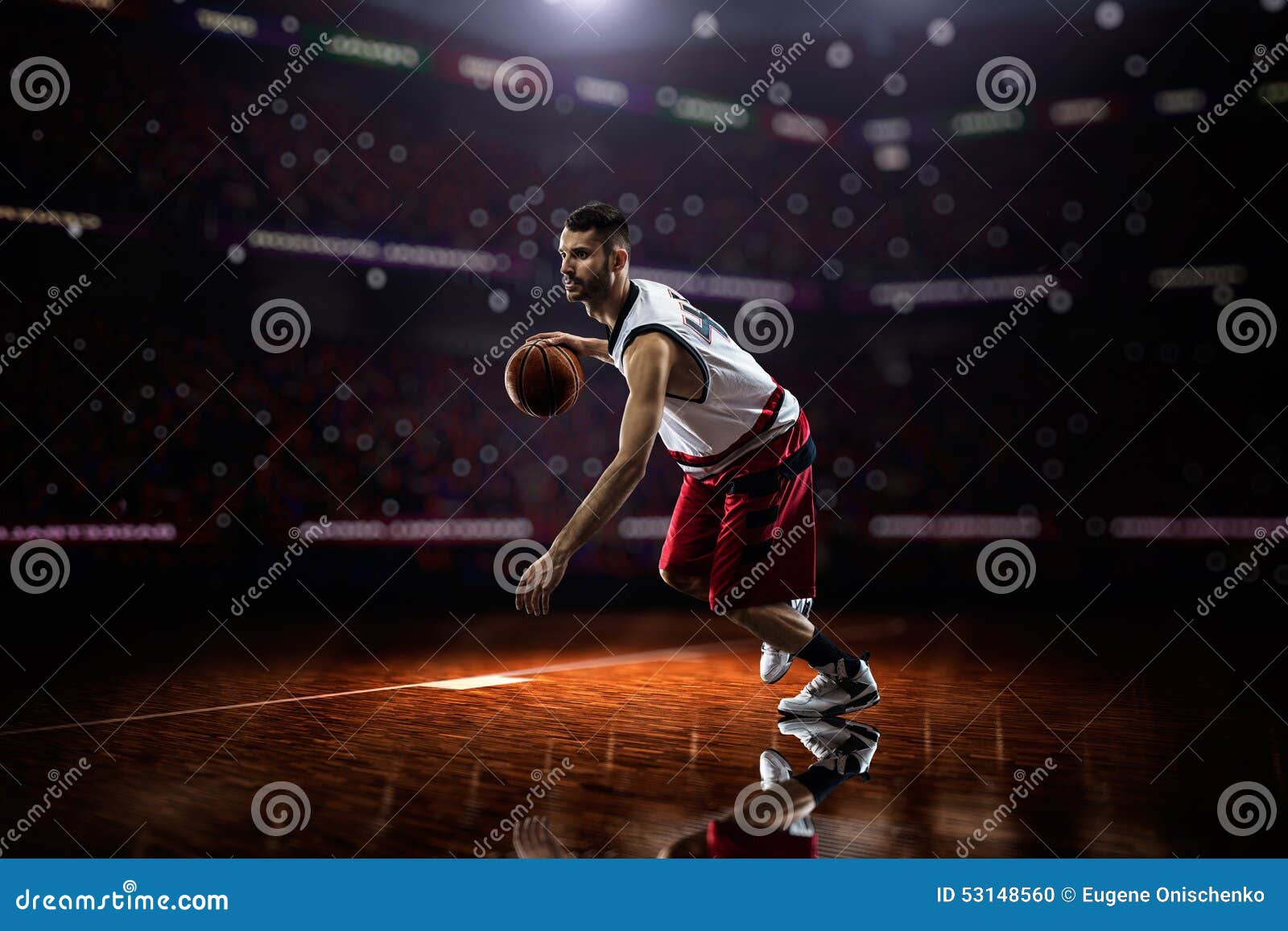 Red Basketball Player in Action Stock Photo - Image of background, jump ...