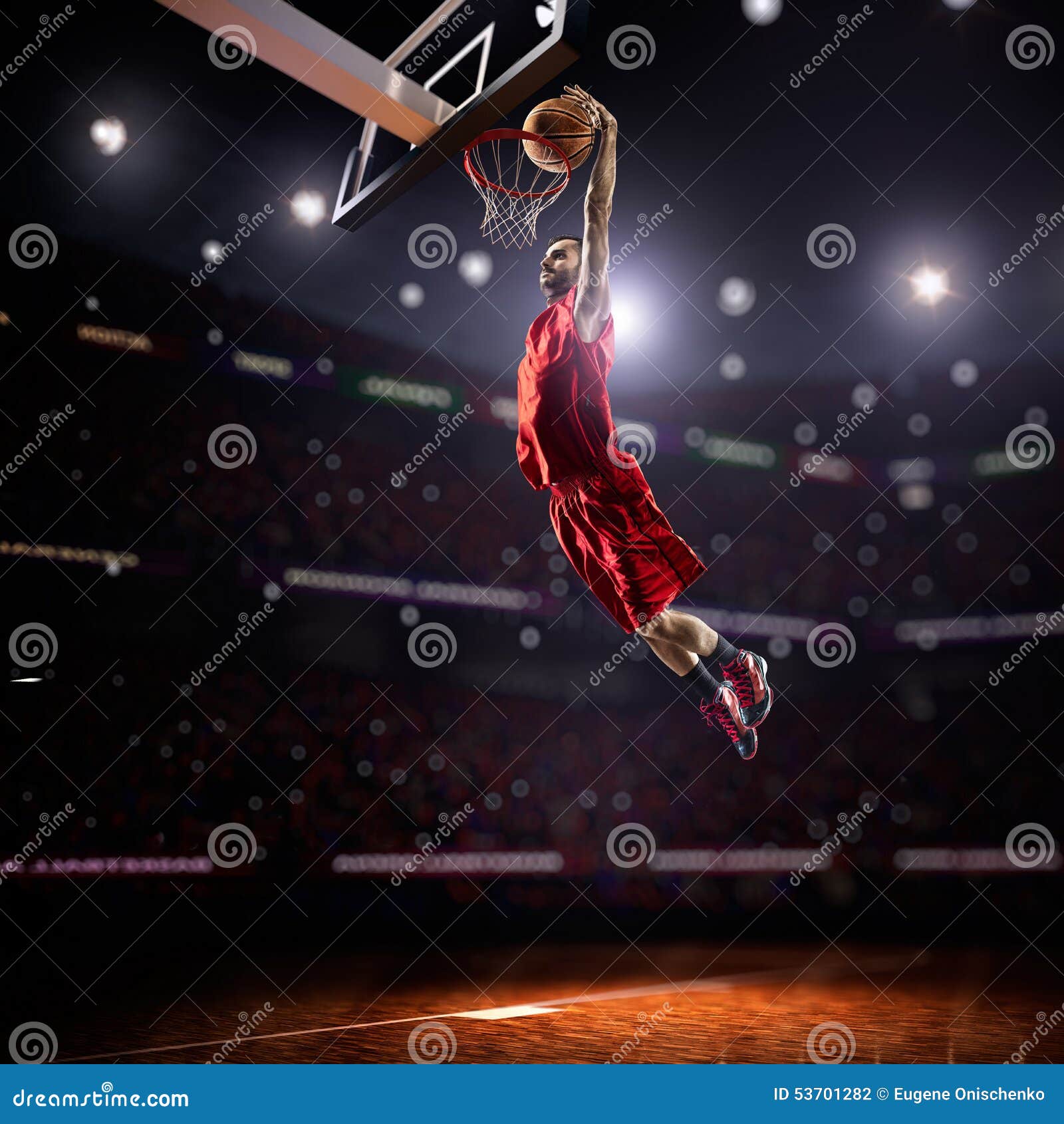 Red Basketball Player in Action Stock Photo - Image of muscular, court ...