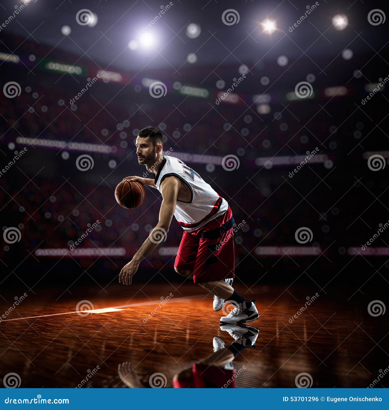 Red Basketball Player in Action Stock Photo - Image of build, basket ...
