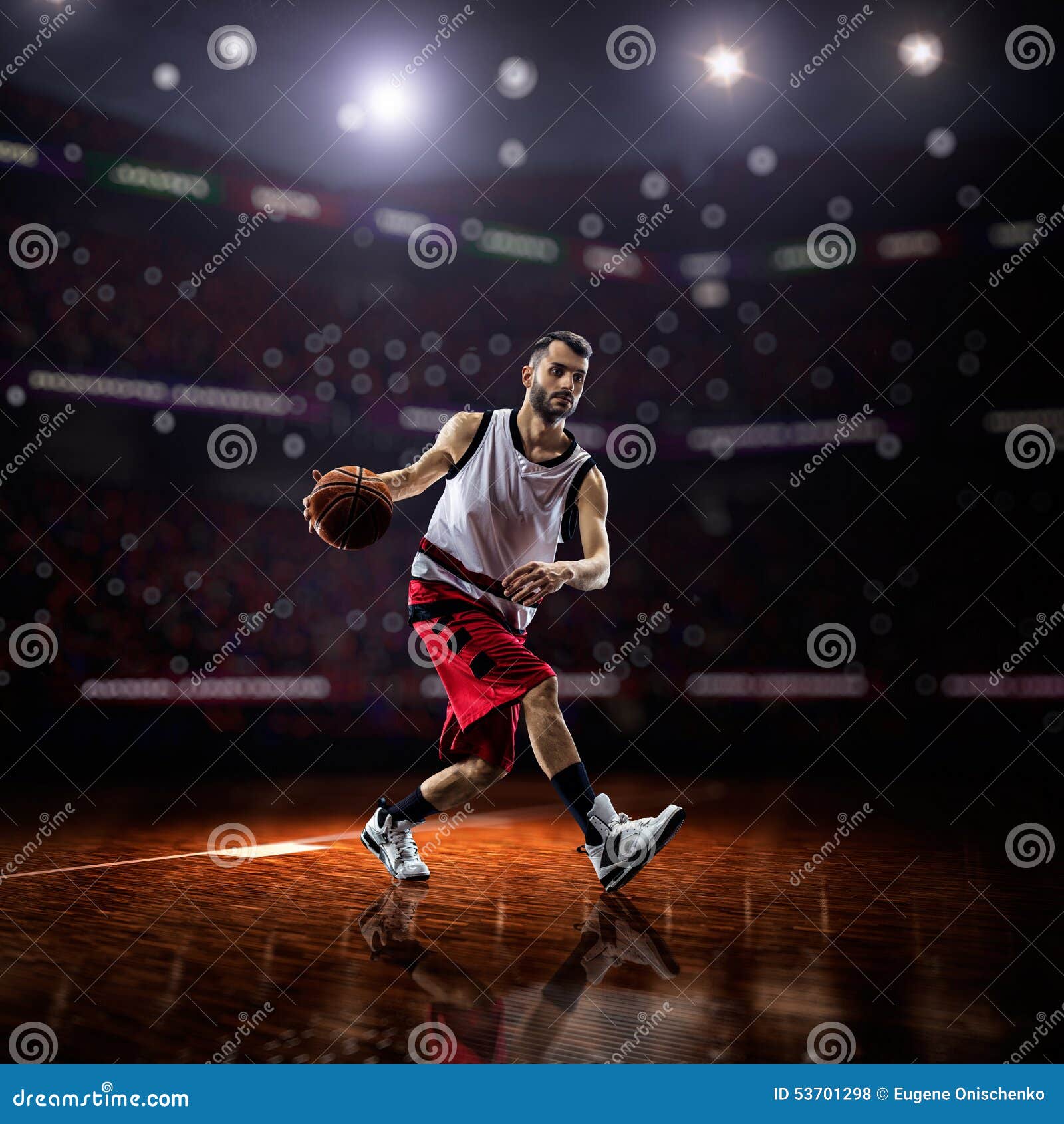 Red Basketball Player in Action Stock Photo - Image of adult, muscular ...