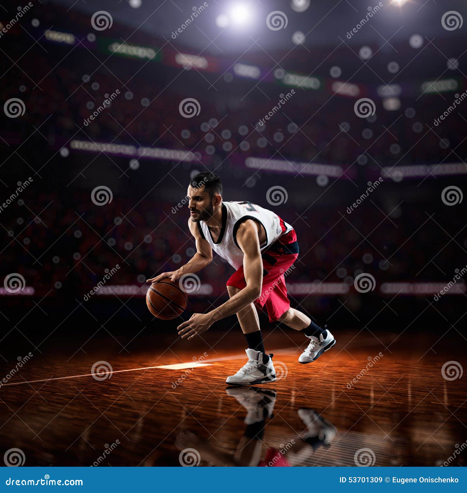 Red Basketball Player in Action Stock Image - Image of competitive ...