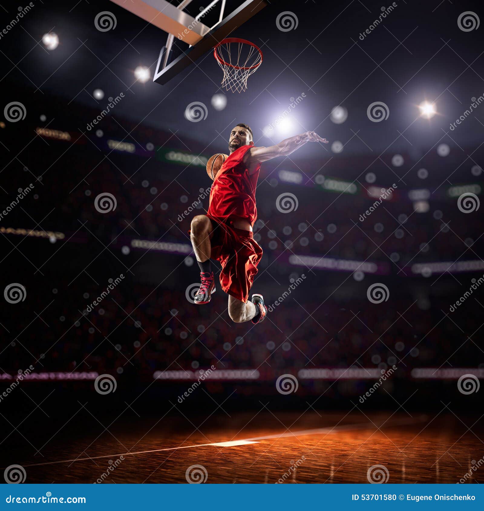 Red Basketball Player in Action Stock Photo - Image of basket, goal ...
