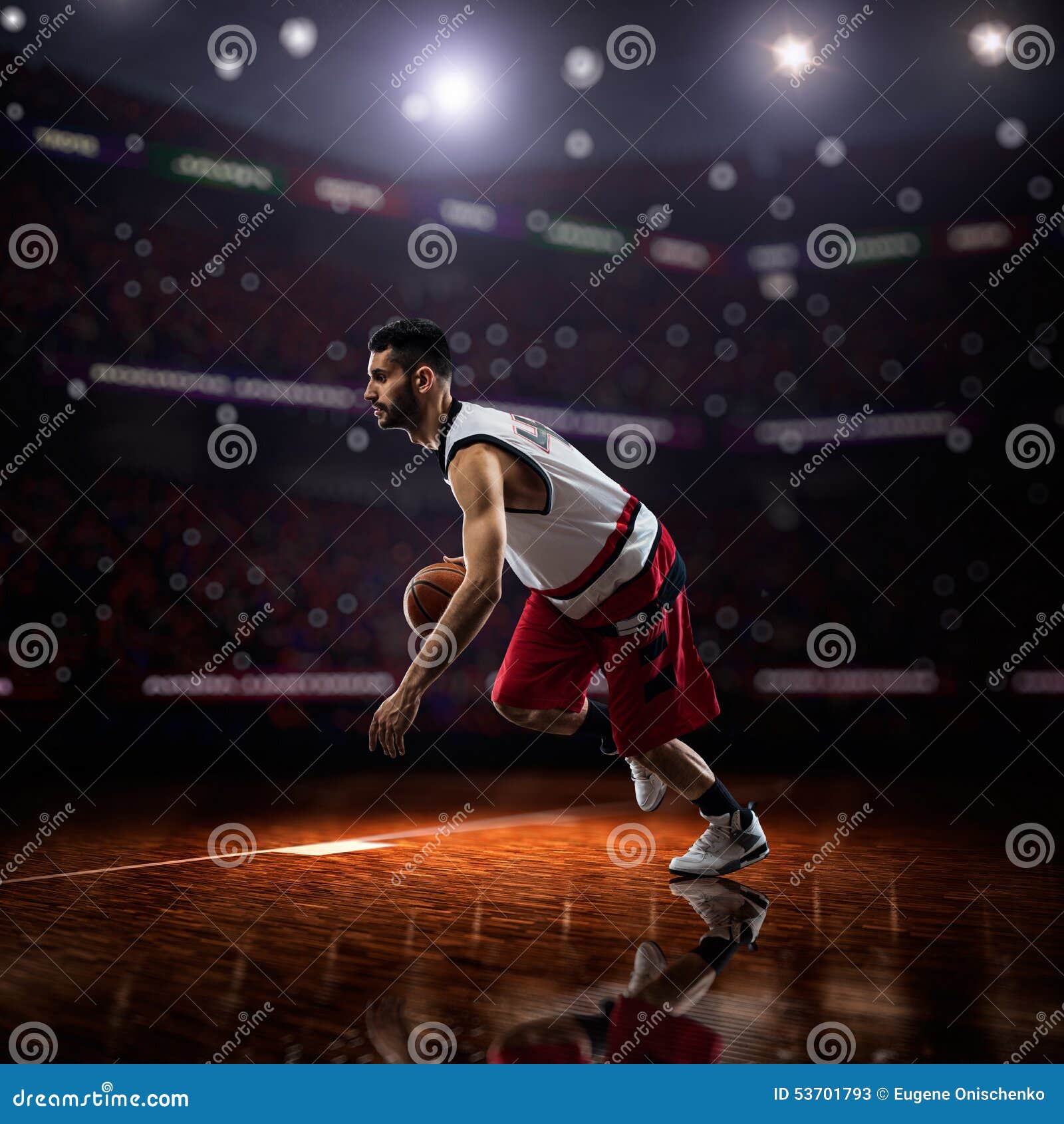 Red Basketball Player in Action Stock Image - Image of light, basket ...