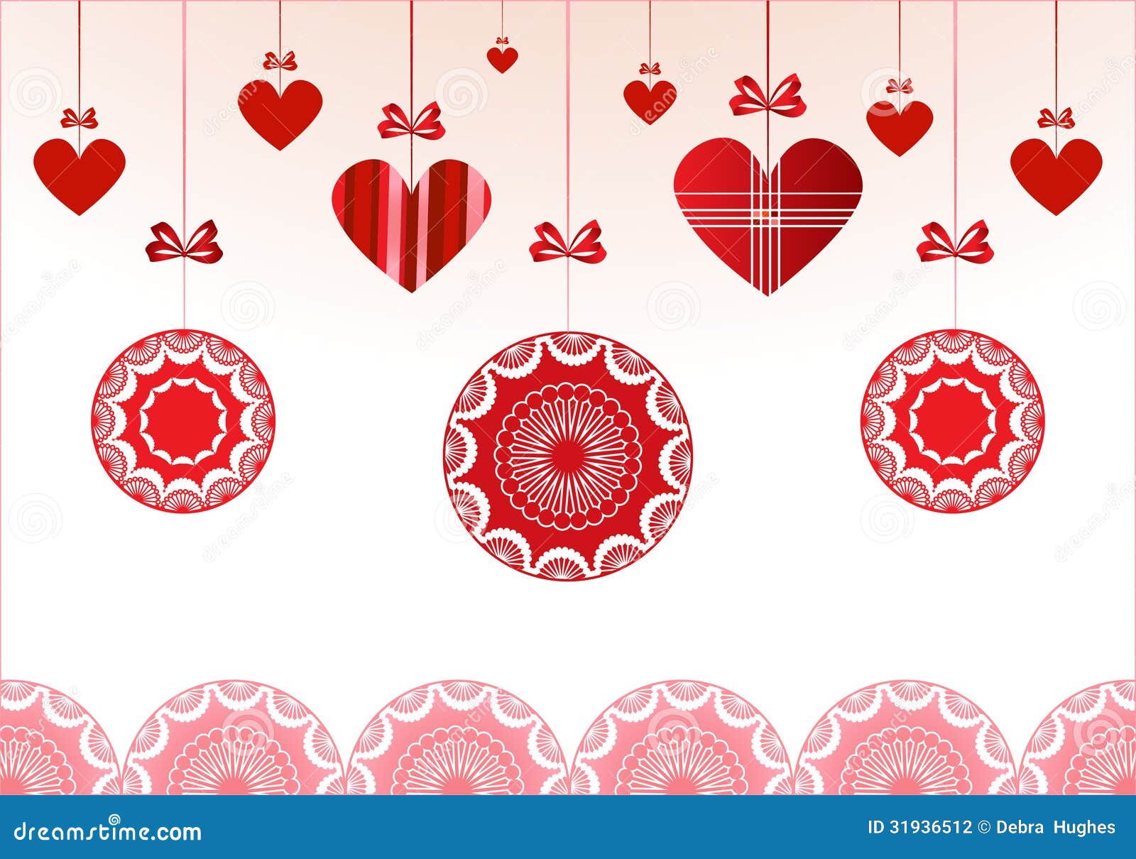 Red baubles with hearts stock vector. Illustration of floral - 31936512