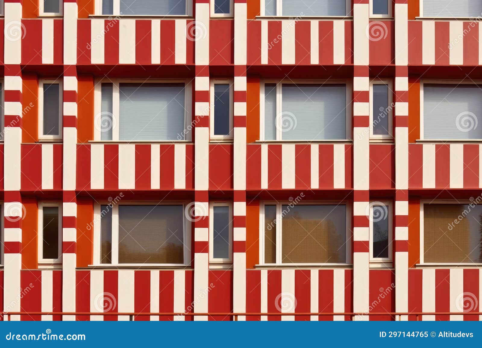 Red Bauhaus Building Facade with Geometric Patterns Stock Illustration ...
