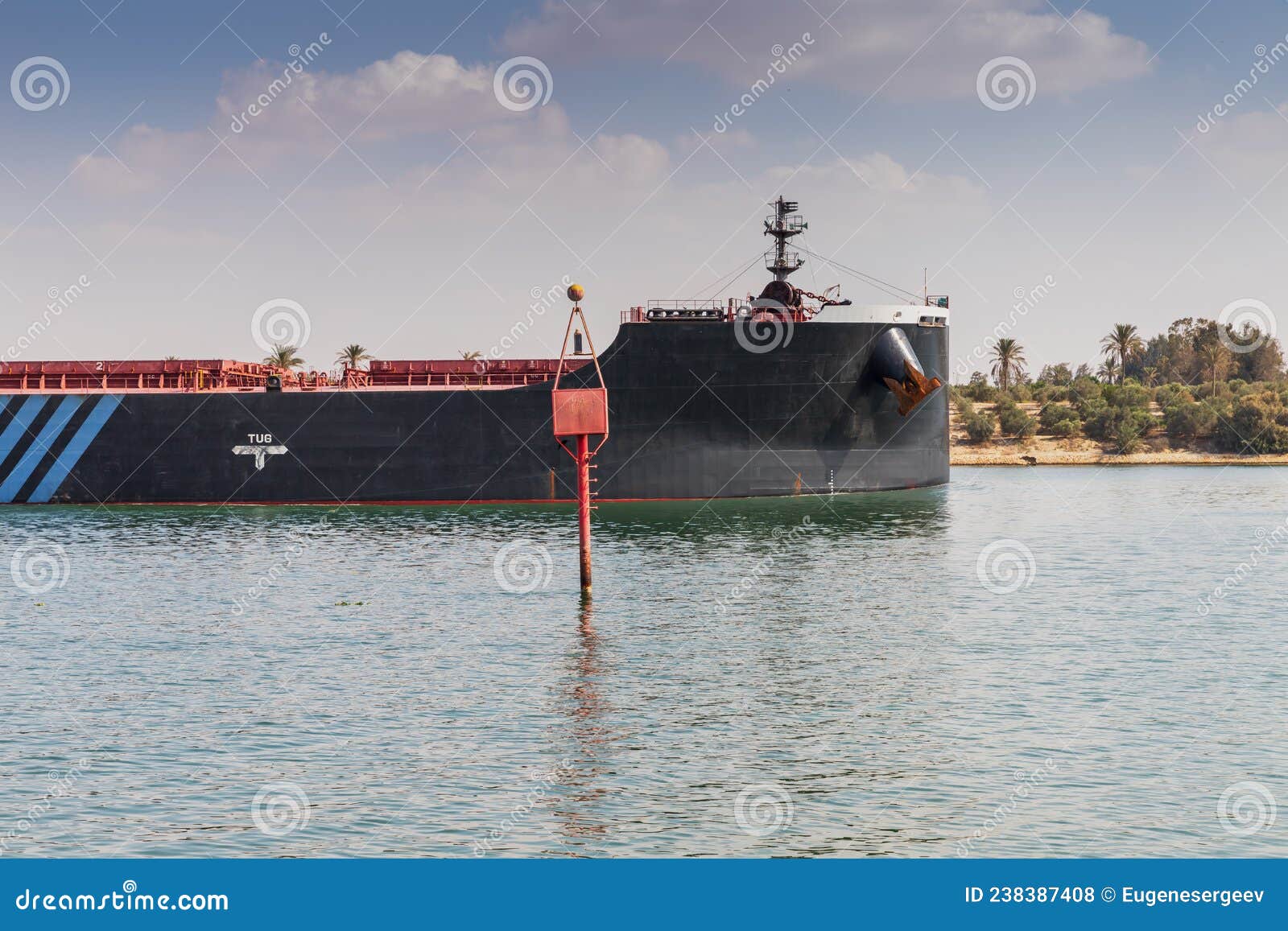 Red Beacon and Cargo Ship. Suez Canal Editorial Stock Photo - Image of ...