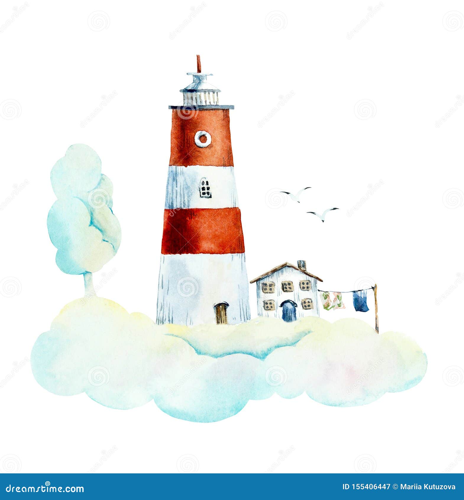 Red Beacon on the Cloud. Watercolor Hand Drawn Illustrations Stock ...
