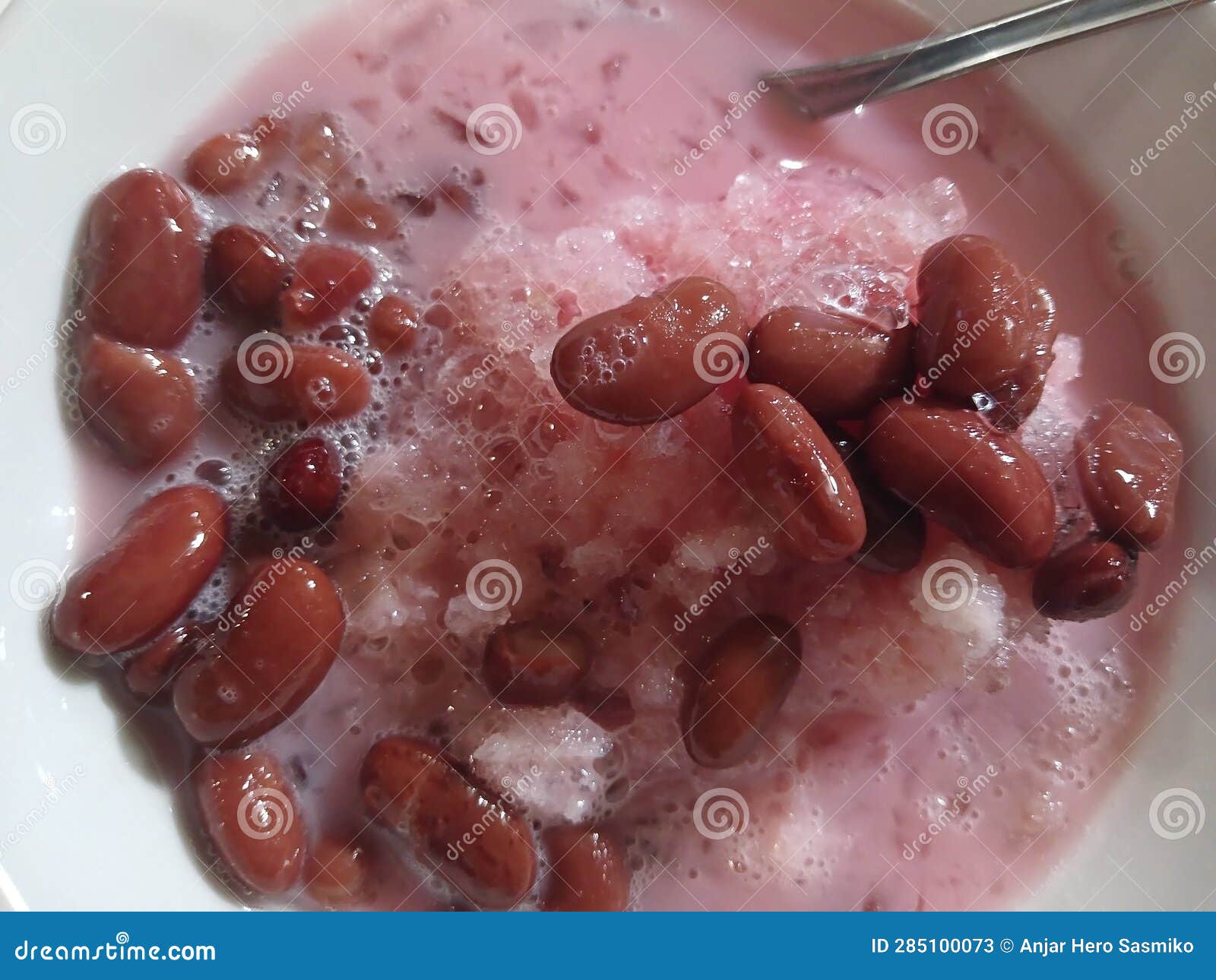 Red Bean Ice with Milk and Syrup in a Bowl Stock Image - Image of ...