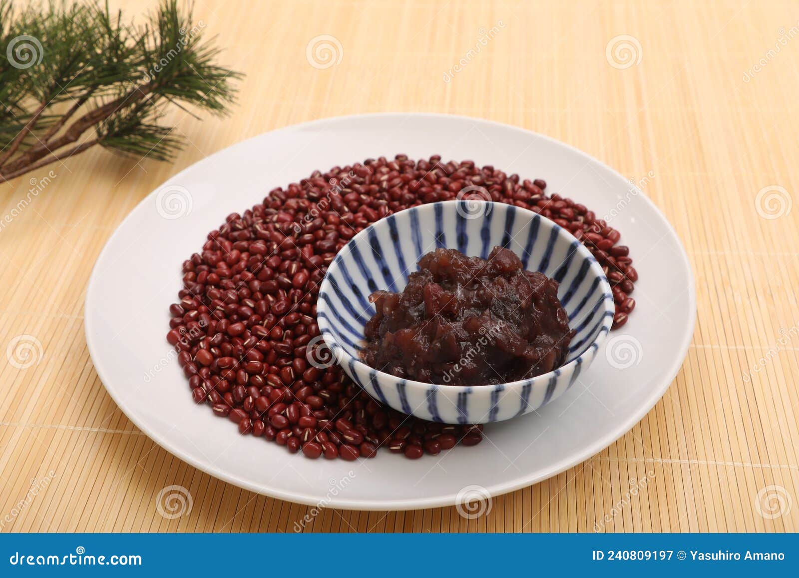 Red Bean Paste and Azuki Beans on a Plate Stock Image - Image of ...