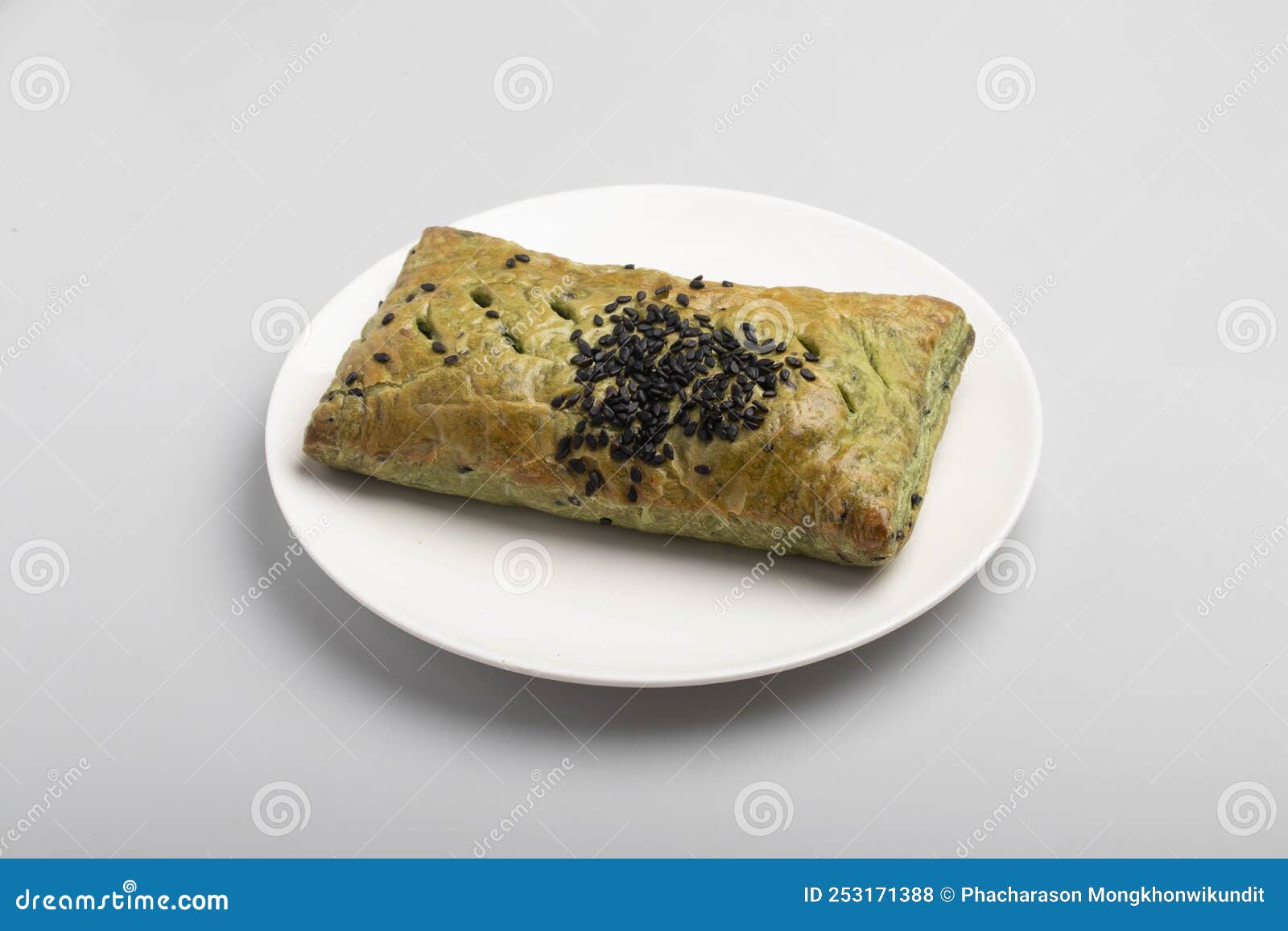 Red Bean Paste Filled Green Tea Pie on White Background Isolated Image ...