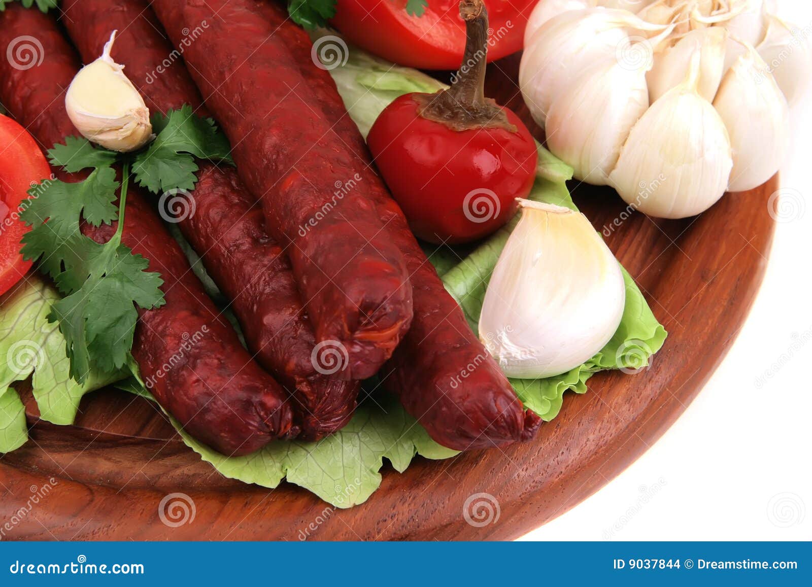 Red beef sausages stock photo. Image of salad, lettuce - 9037844