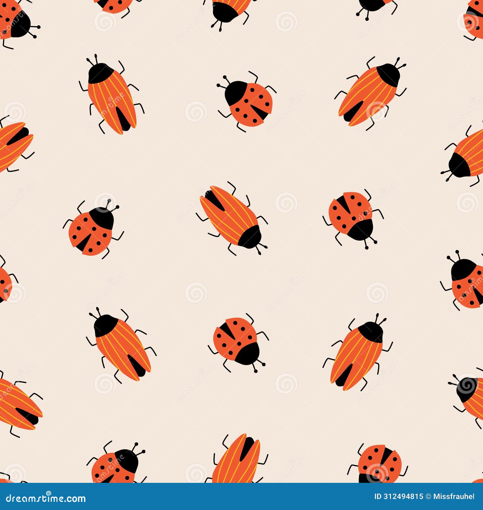 Red Beetles Hand Drawn Vector Illustration. Cute Bugs and Ladybug in ...