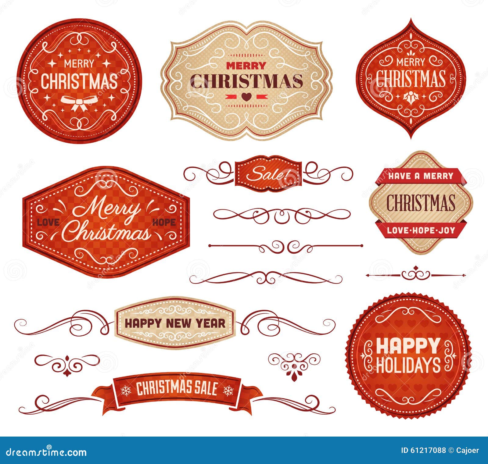 Red and Beige Christmas Labels and Ornaments Stock Vector ...