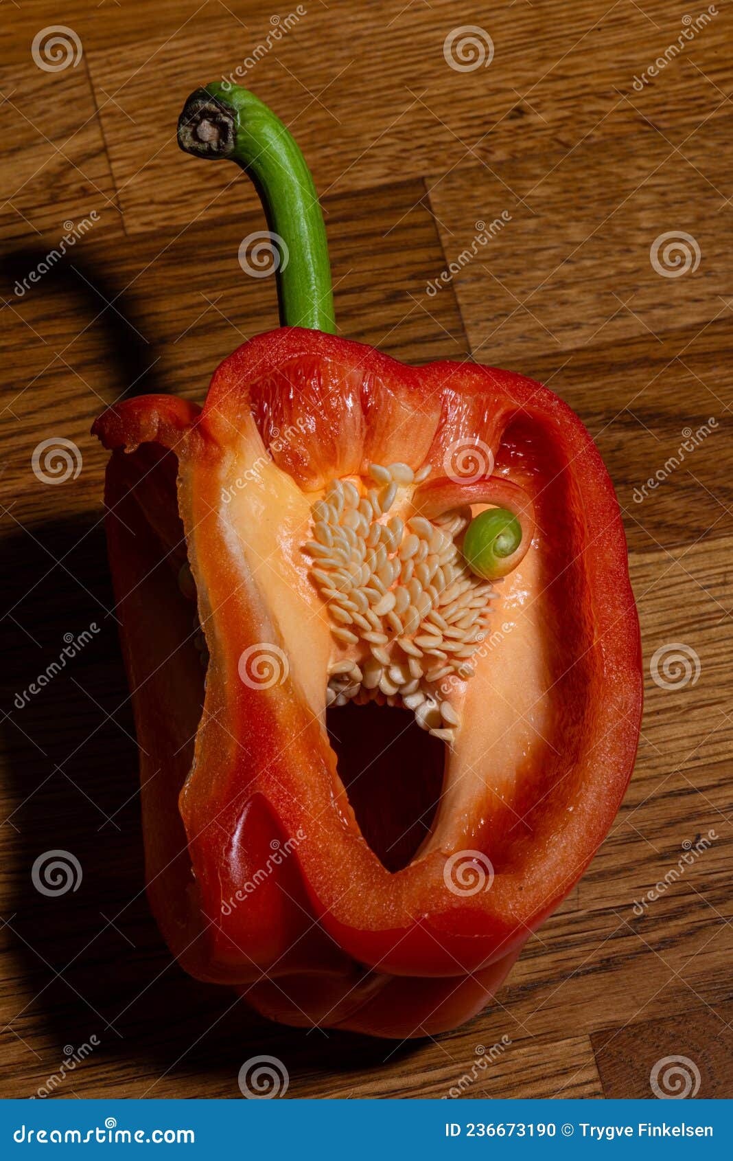 Red Bell Capsicum Pepper Opened Up. Seeds and an Internal Proliferation ...