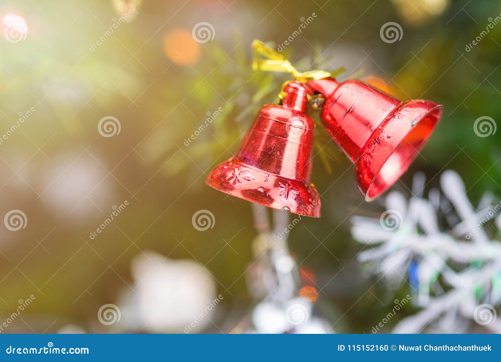 Red Bell Christmas Decorations. Stock Photo - Image of copy, golden ...