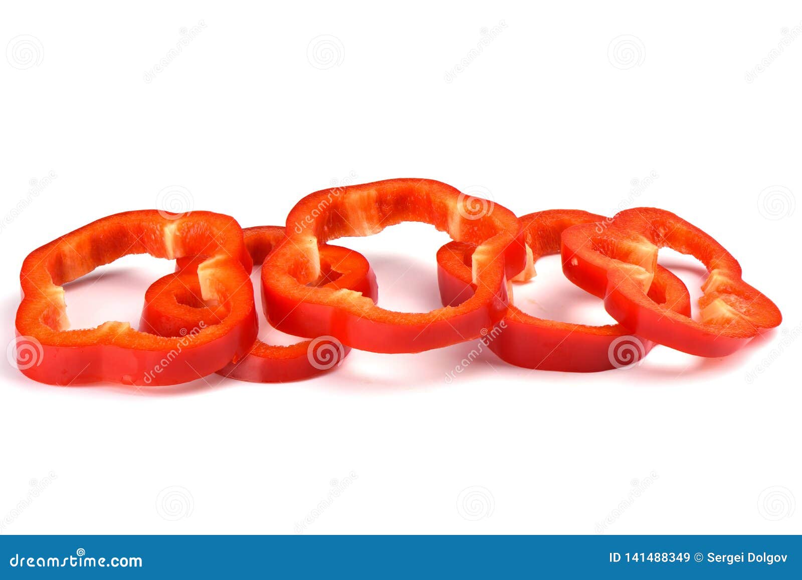 Red Bell Pepper Cut into Pieces on White Background Stock Image - Image ...