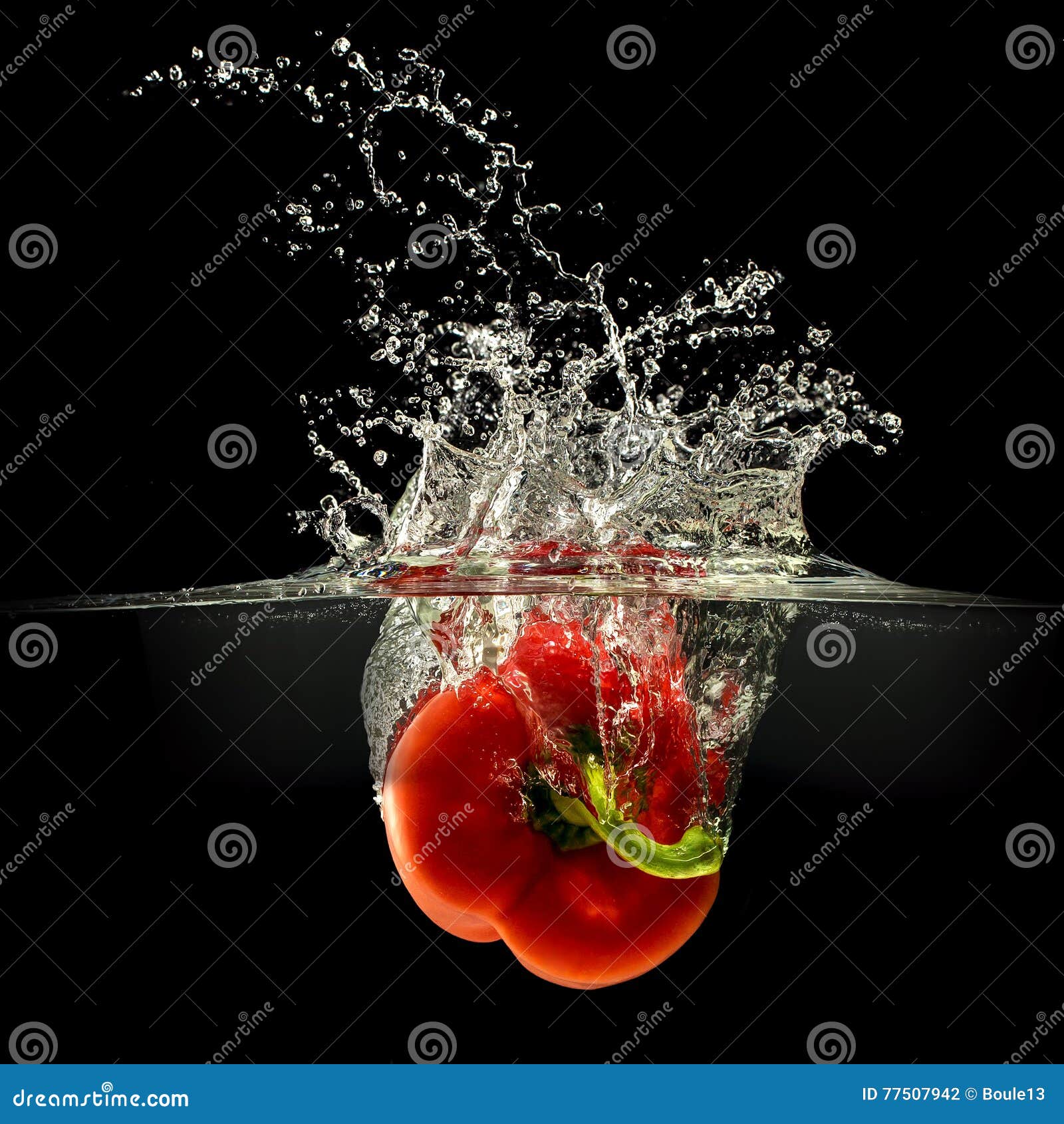 Red Bell Pepper Falling in Water on Black Stock Photo - Image of peper ...