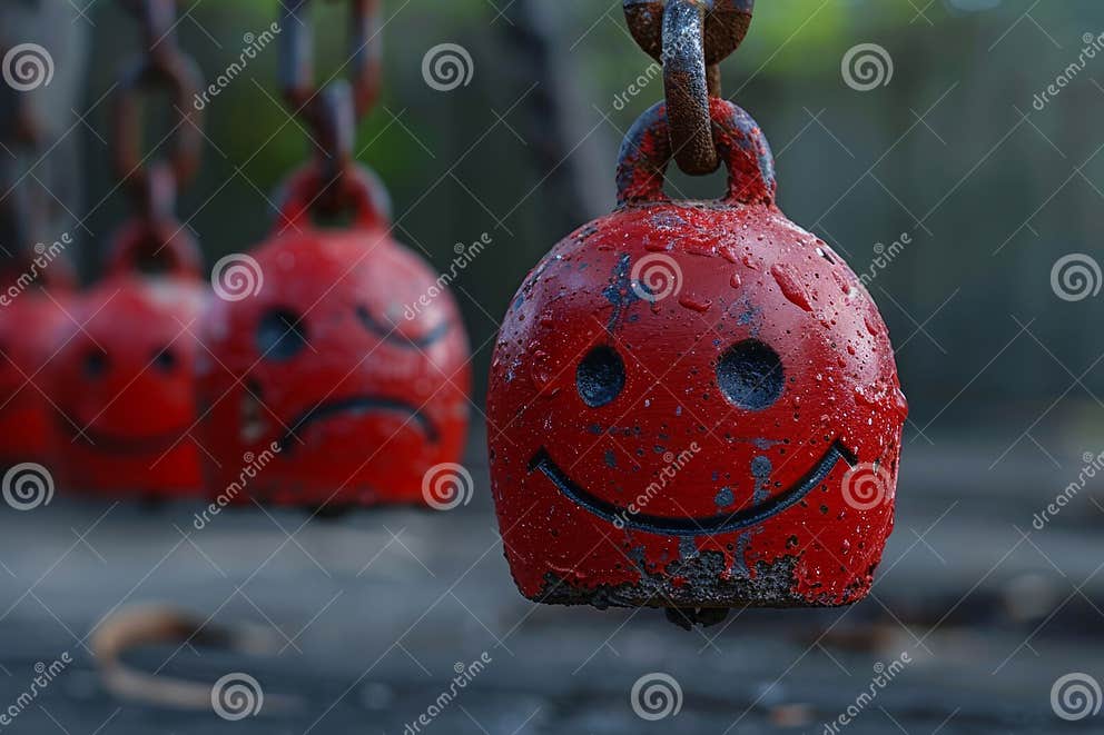 A Red Bell with a Smiley Face on it Stock Photo - Image of face, bell ...